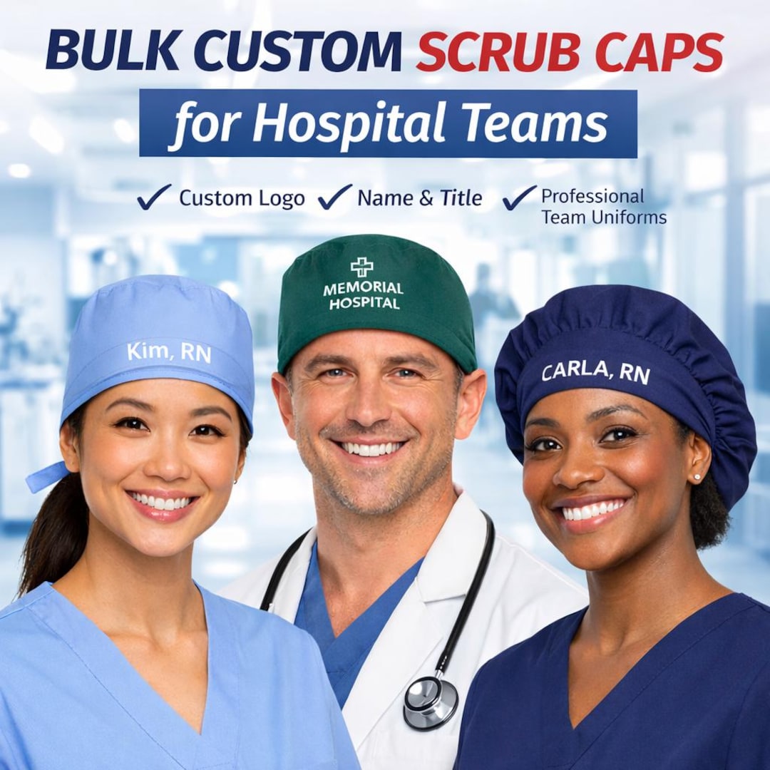 Bulk Custom Scrub Caps for Hospital Teams, Personalized Logo Medical ...