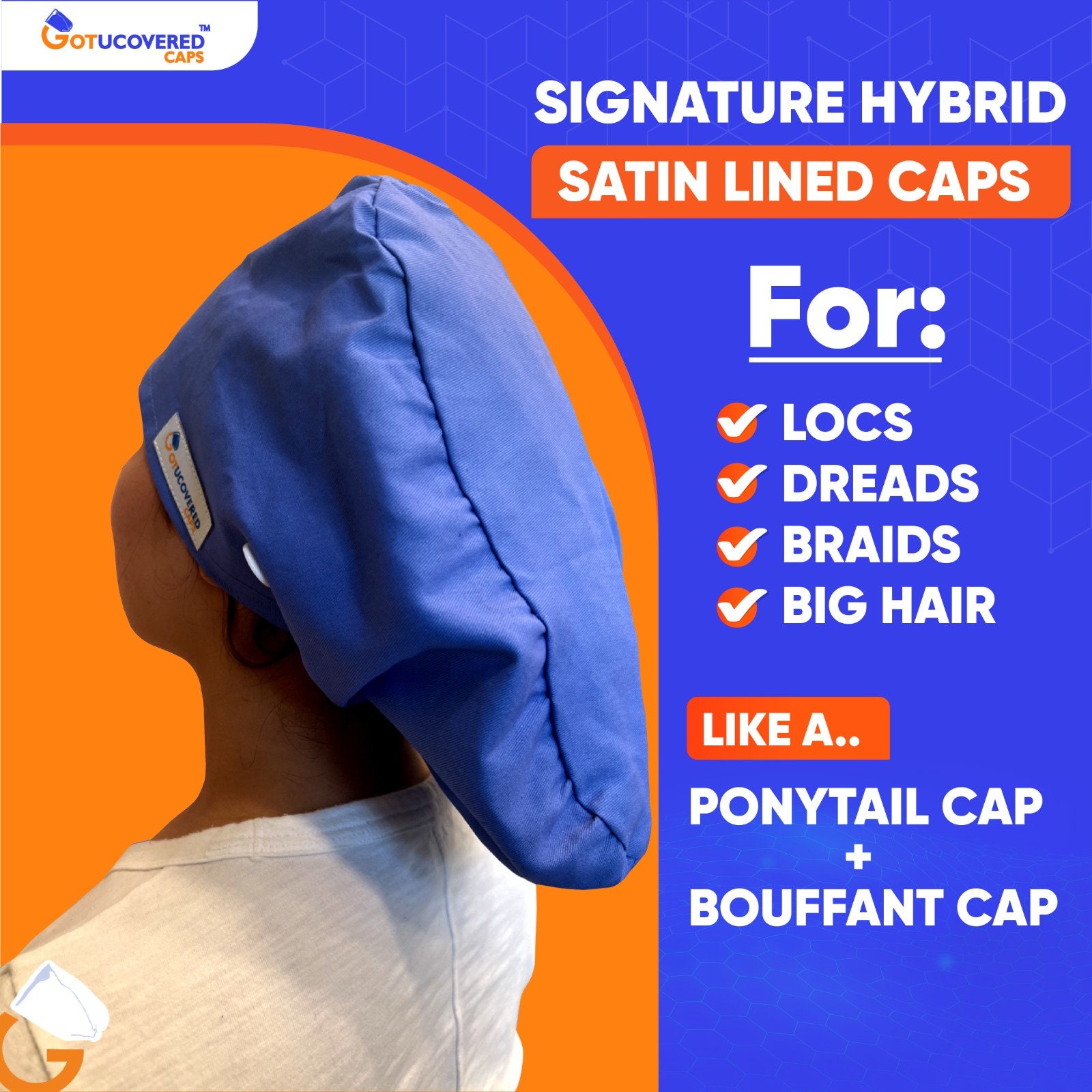 Silk Lined Scrub Cap: Braids & Long Hair, Buttons for Mask - Etsy
