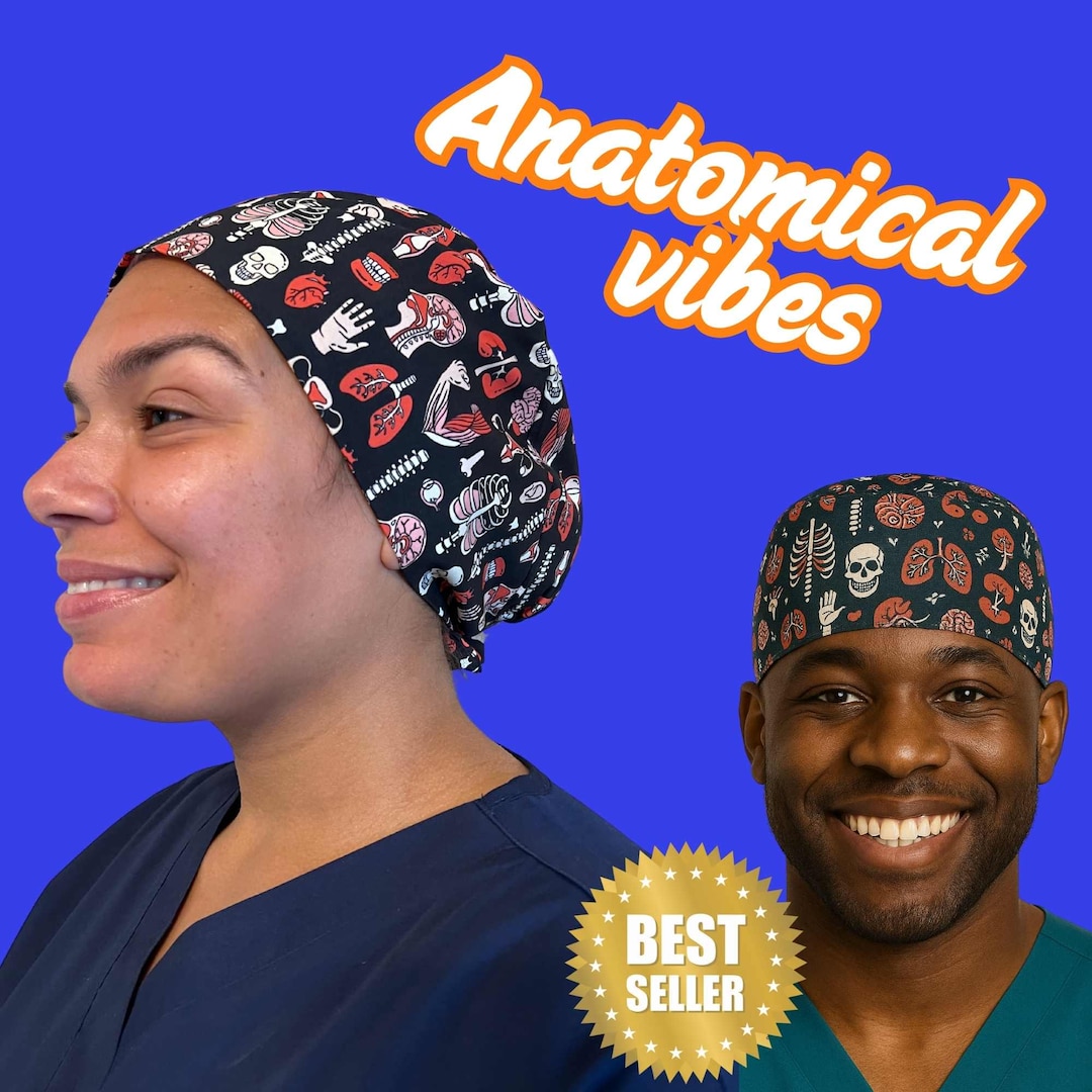 Anatomy Print Scrub Cap: Black Cotton Surgical Hat, Medical Gift - Etsy