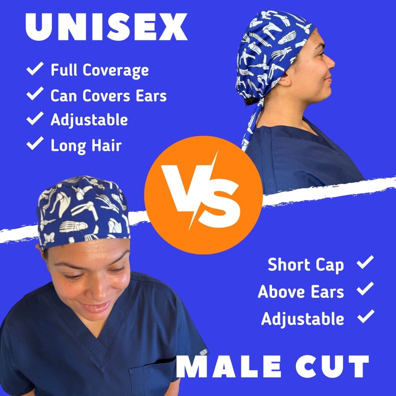 Skeleton Print Nurse Cap for Men Royal Blue Medical Headwear Medical ...