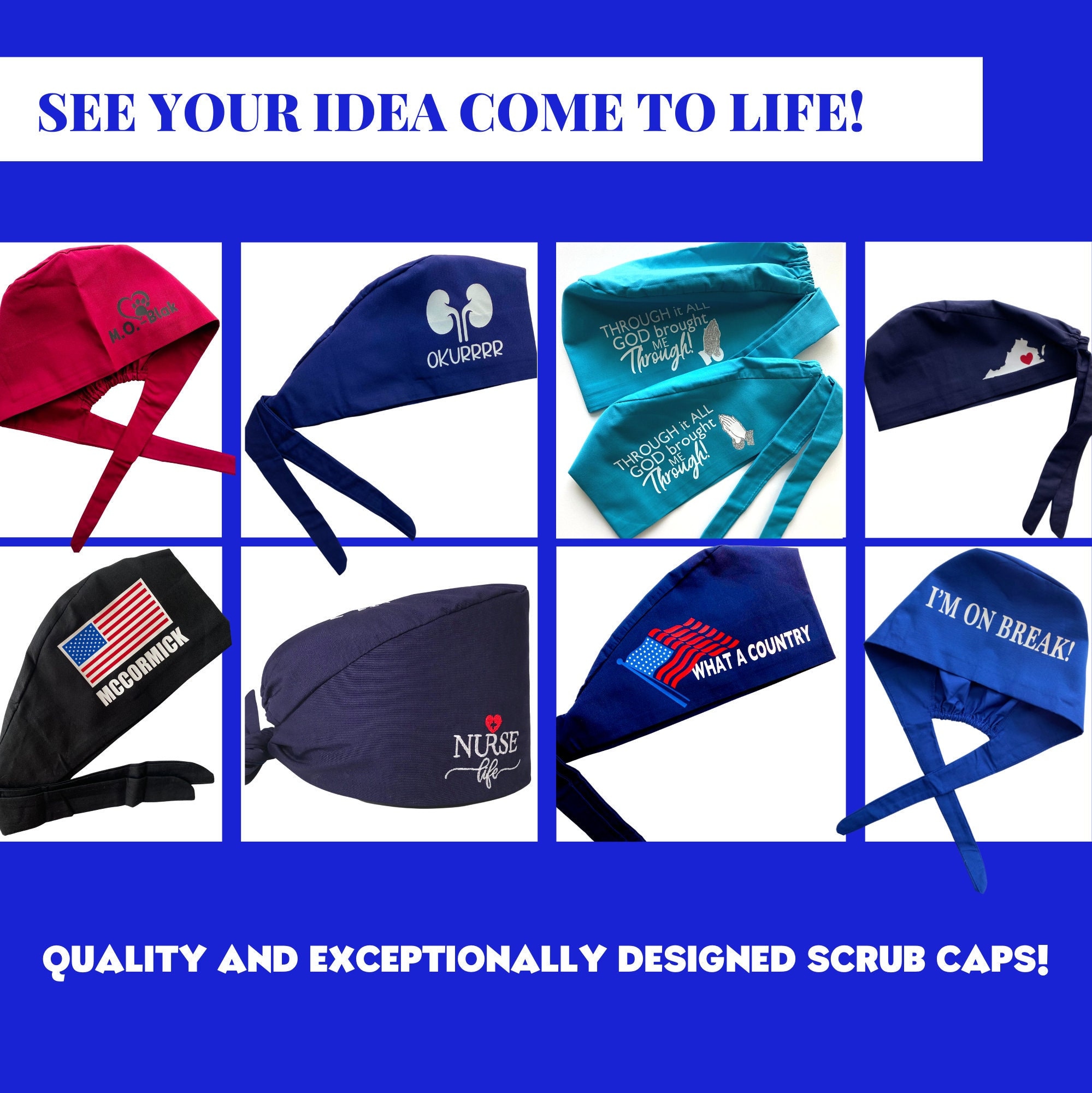 Custom Scrub Cap: Personalized Surgical Headwear, Unisex Design - Etsy