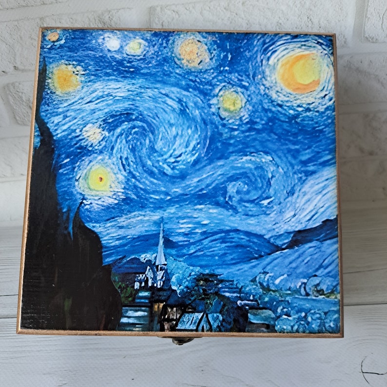 Personalized Wooden Tea Box Vincent Van Gogh Tea Storage the Starry ...