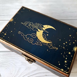 Moon Tarot Card Box Personalized Wooden Keepsake Box Stars Tarot Card ...