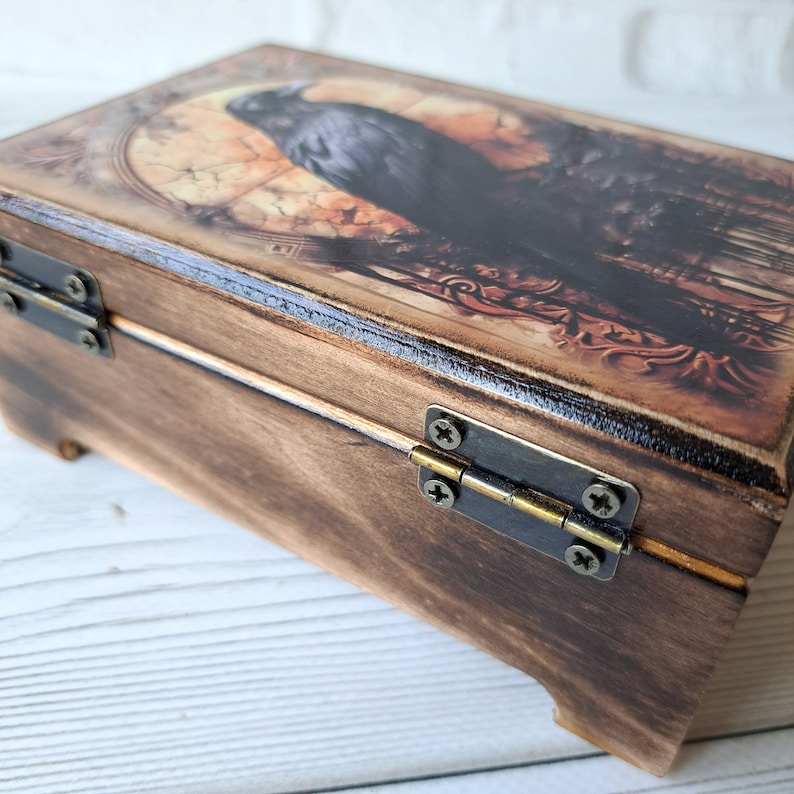 Personalized Tarot Card Box Raven Wooden Keepsake Box Tarot Card Holder ...