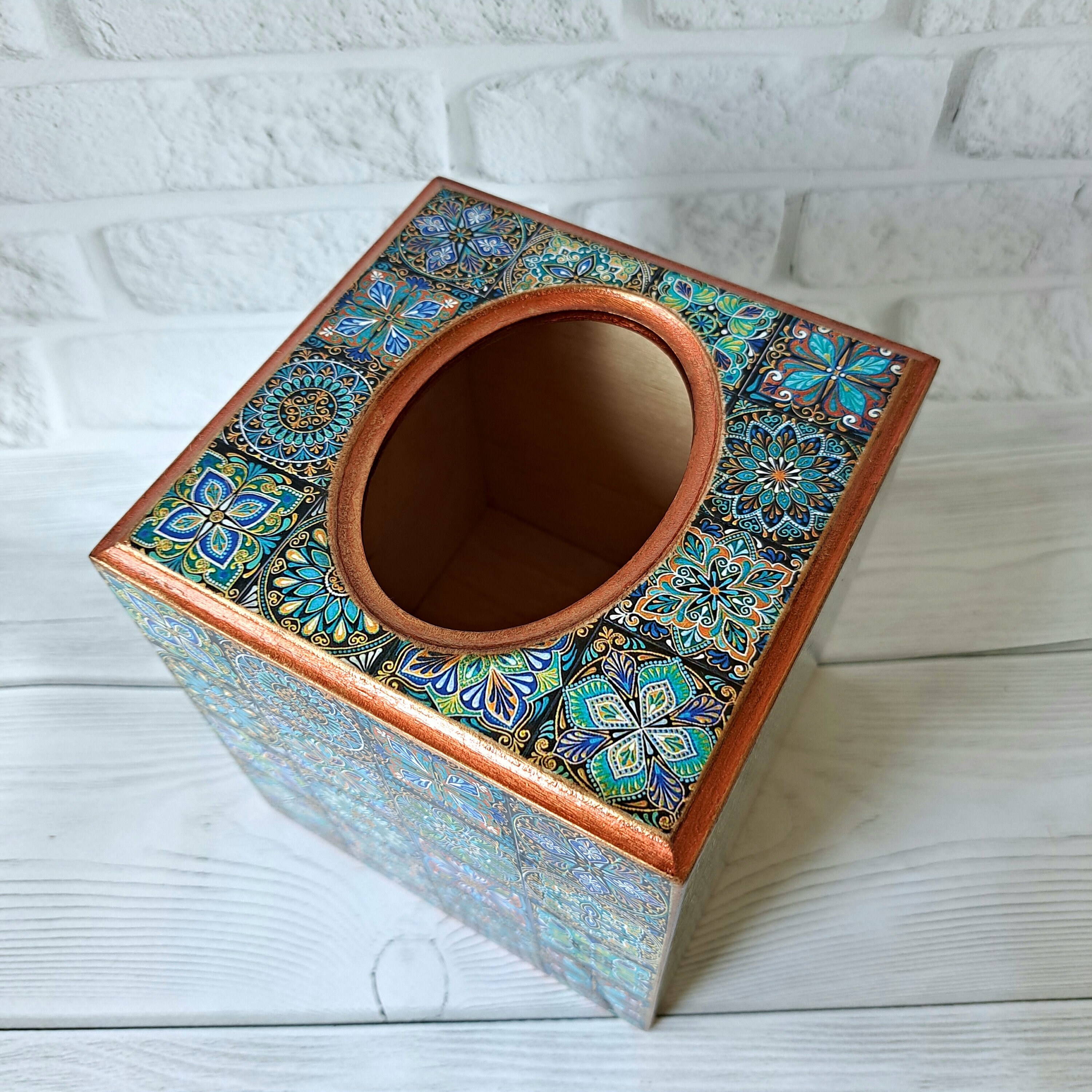 Navy Blue Talavera Tiles Style Tissue Box Wooden Tissue Storage Holder ...