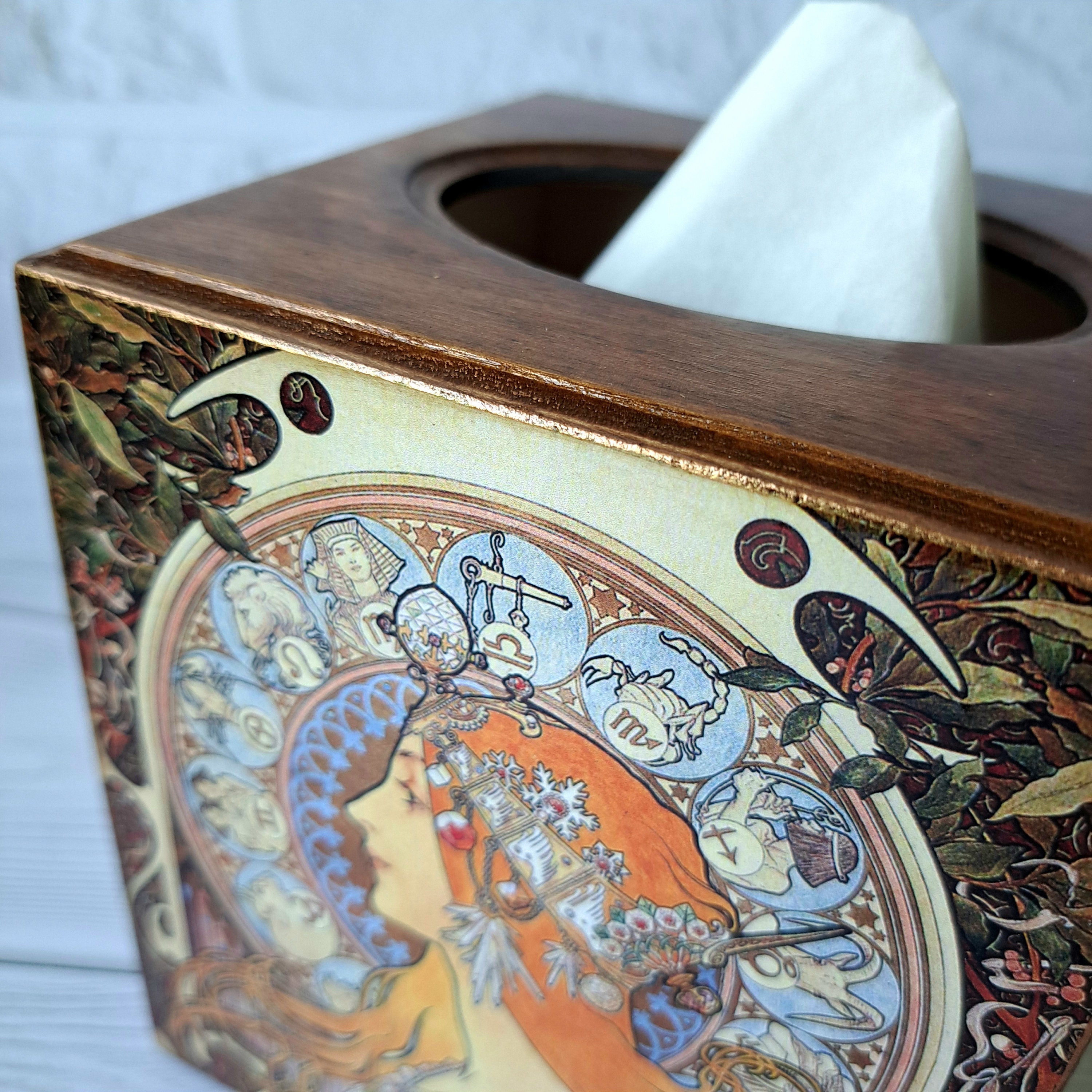 Alphonse Mucha Tissue Box Wooden Tissue Storage Holder Napkin Case ...