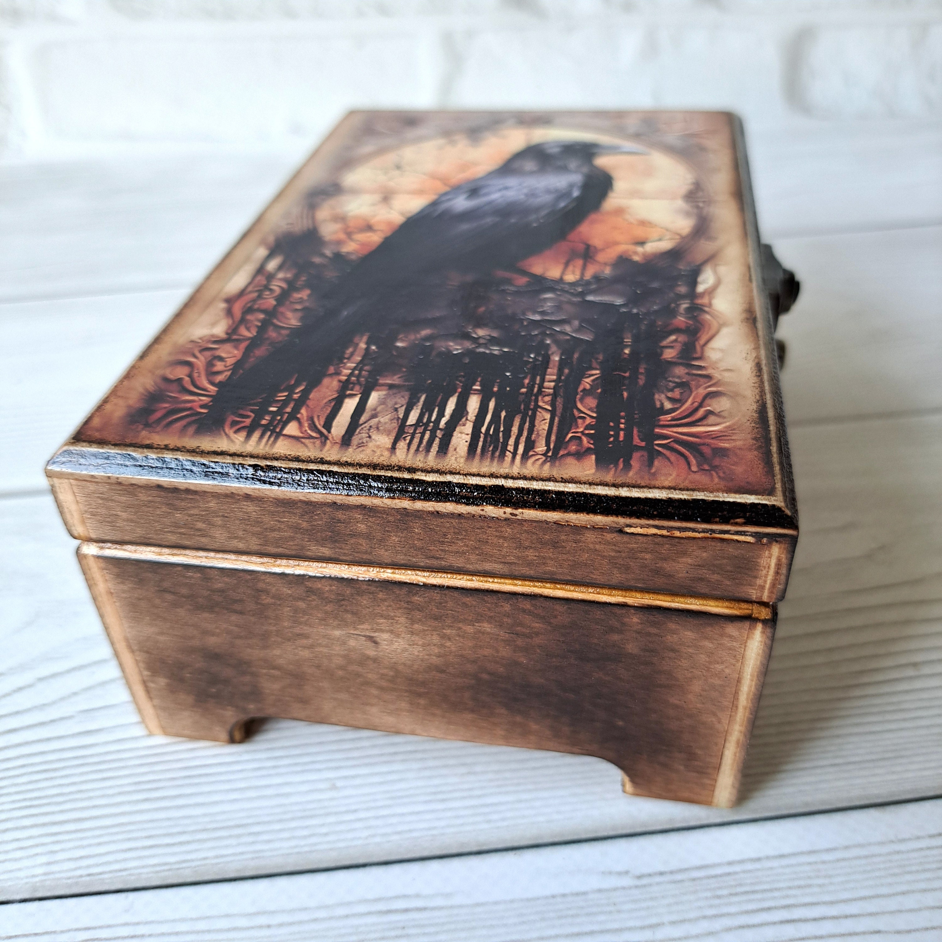 Personalized Tarot Card Box Raven Wooden Keepsake Box Tarot Card Holder ...