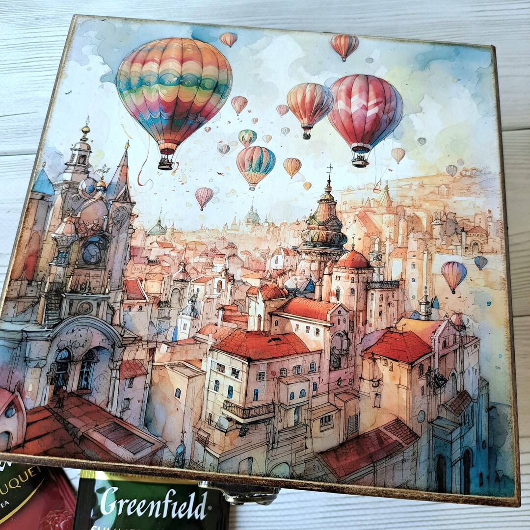 Personalized Wooden Tea Box Hot Air Balloons Tea Storage Tea Bag ...