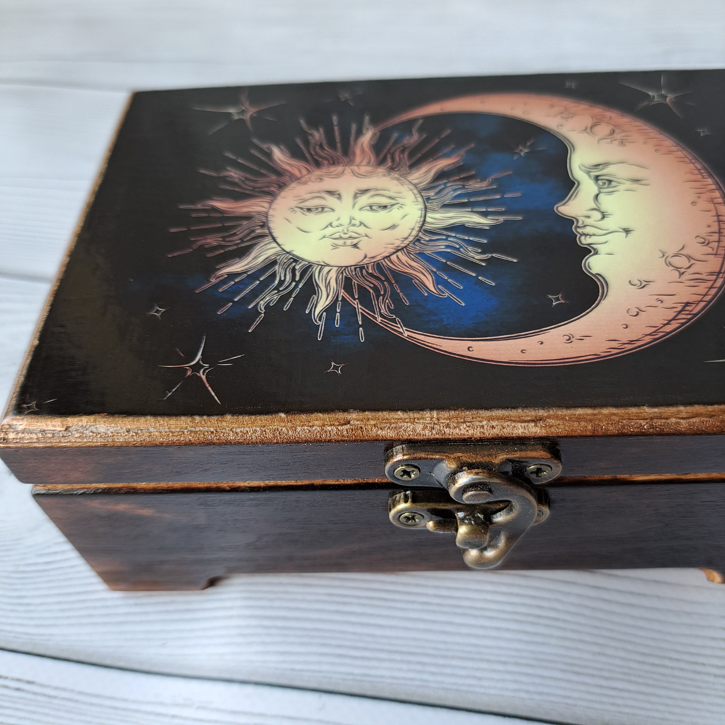 Personalized Tarot Card Box Moon Wooden Keepsake Box Sun Tarot Card ...