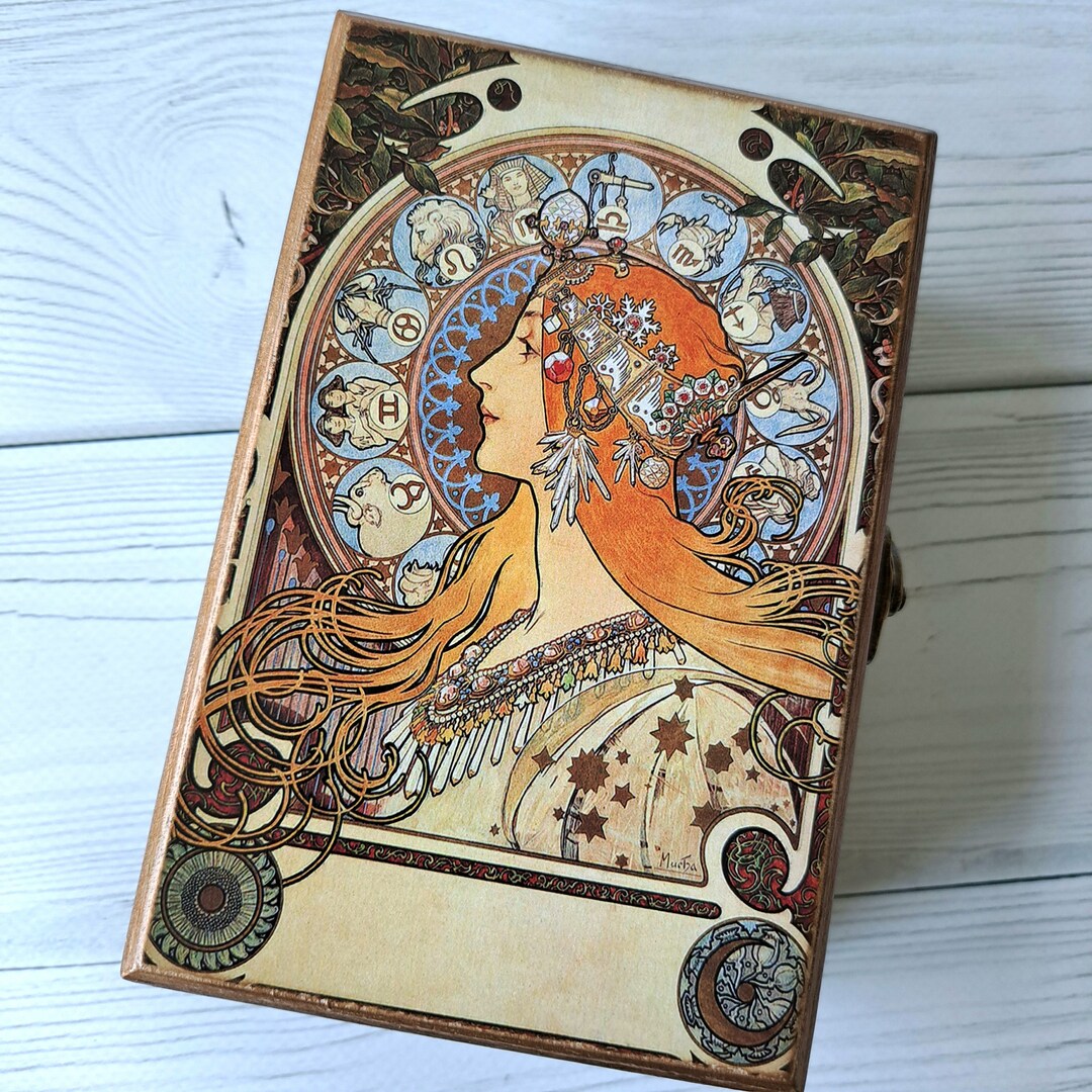 Personalized Tarot Card Box Wooden Keepsake Box Alphonse Mucha Tarot ...