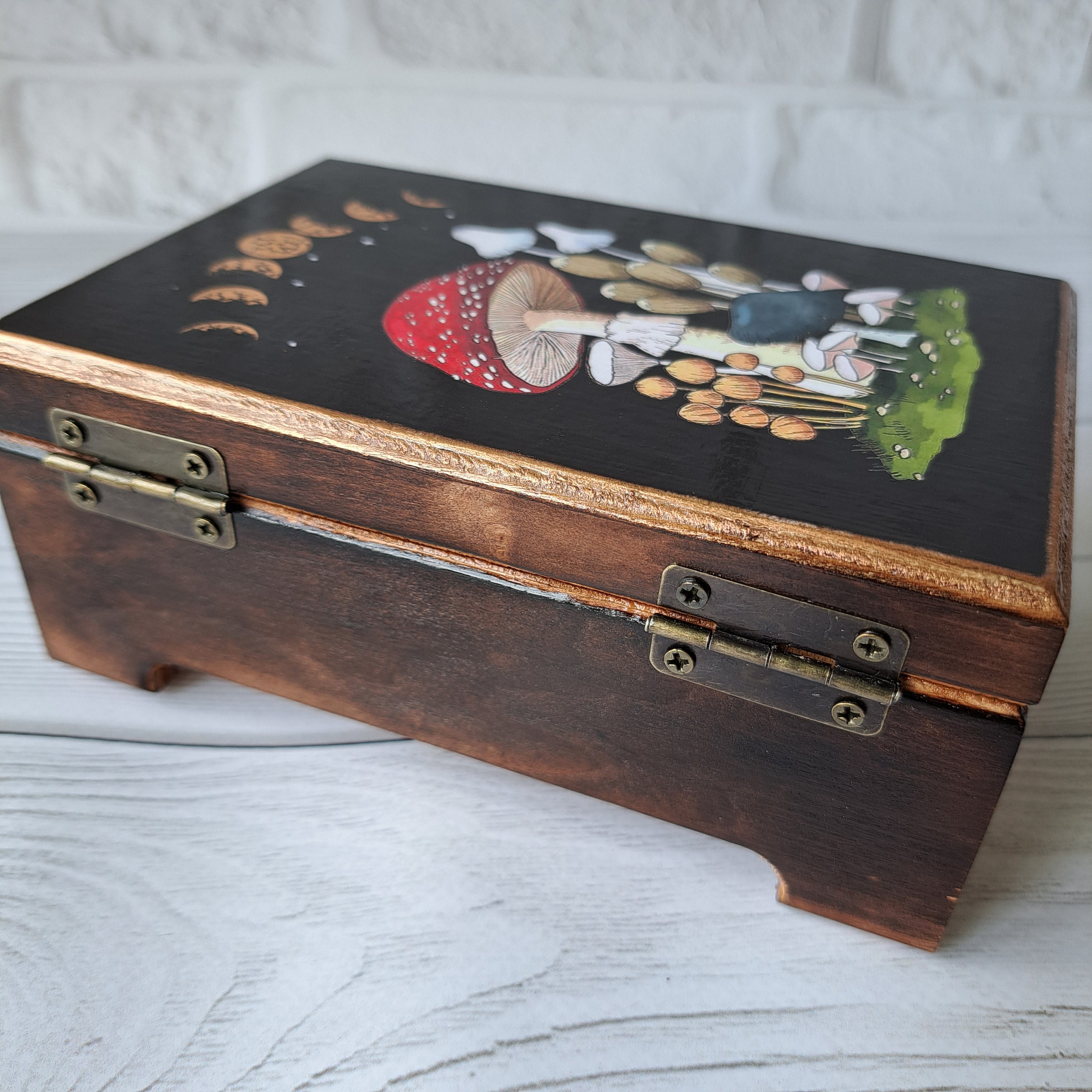 Personalized Tarot Card Box Mushroom Wooden Keepsake Box Triple Moon ...