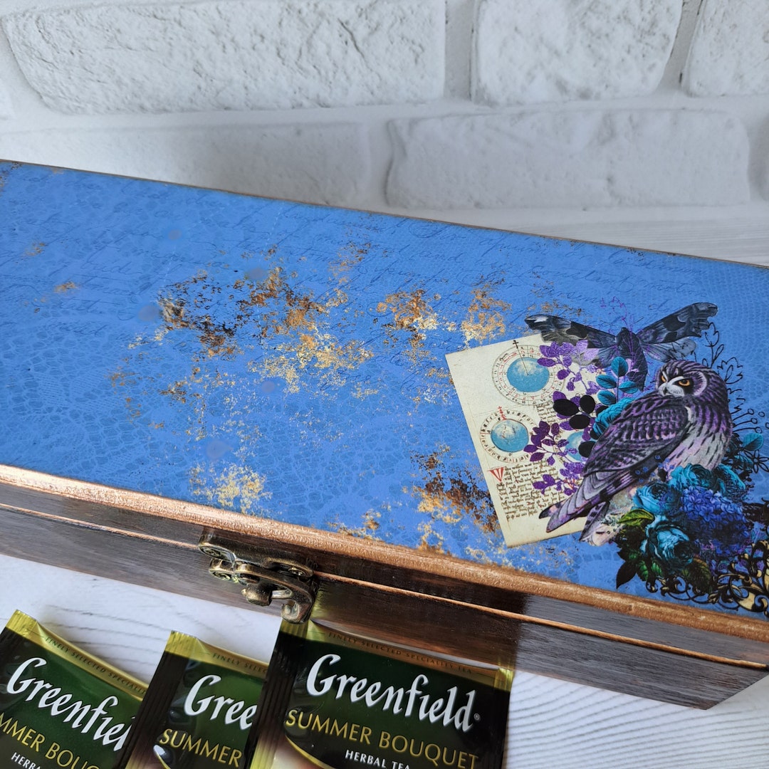 Personalized Wooden Tea Box Owl Tea Storage With Slots Tea Bag ...