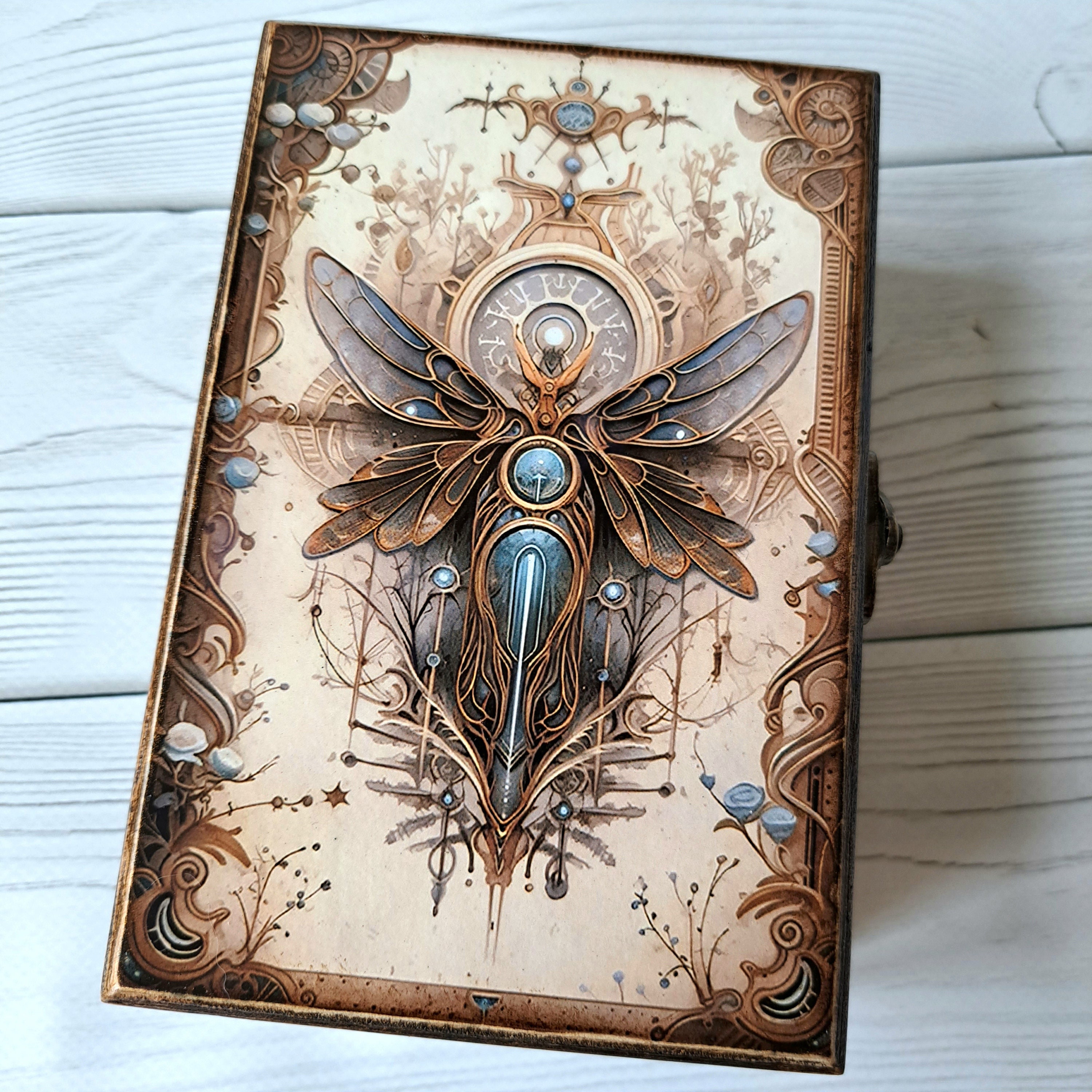Personalized Wooden Keepsake Box Tarot Card Box Steampunk Tarot Card ...