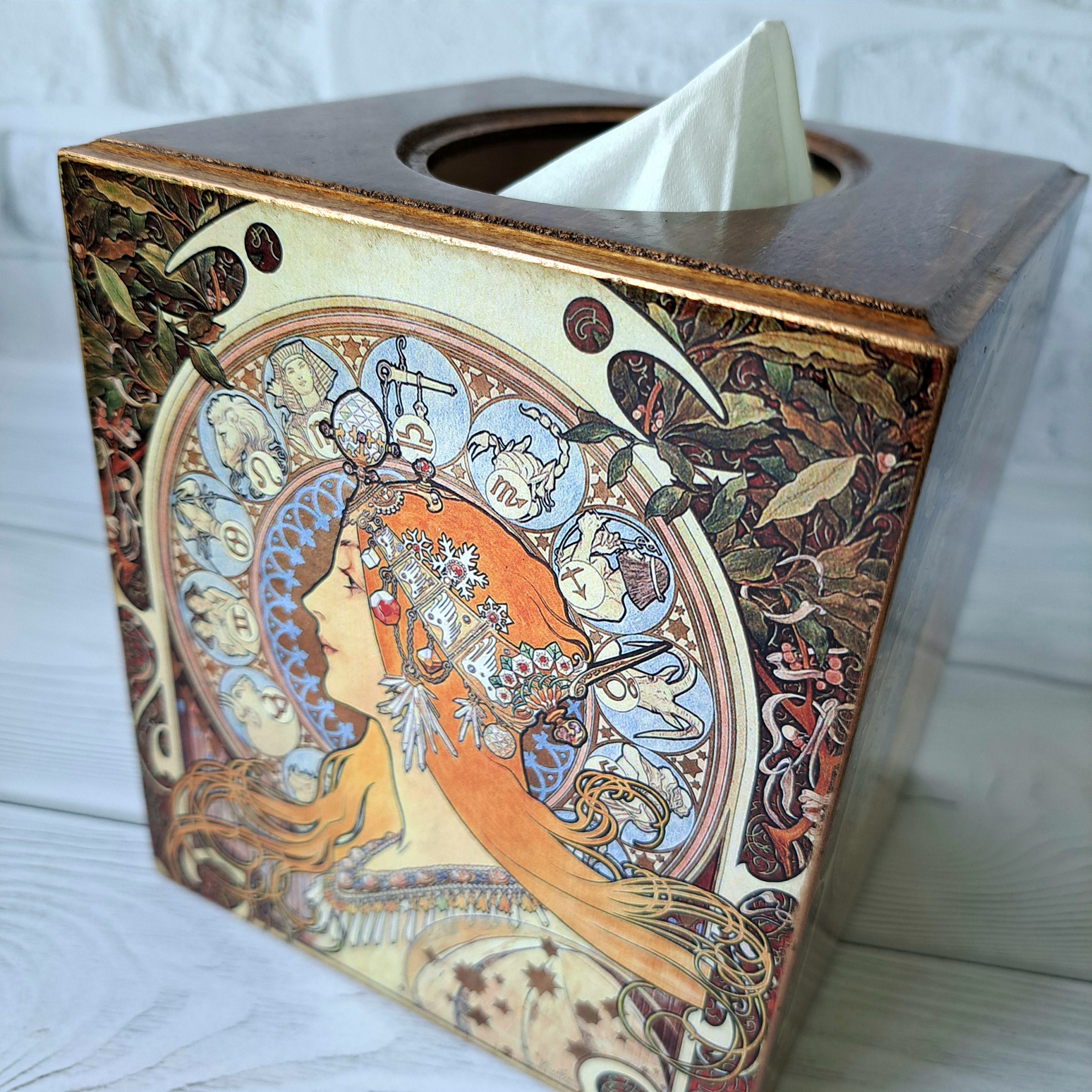 Alphonse Mucha Tissue Box Wooden Tissue Storage Holder Napkin Case ...