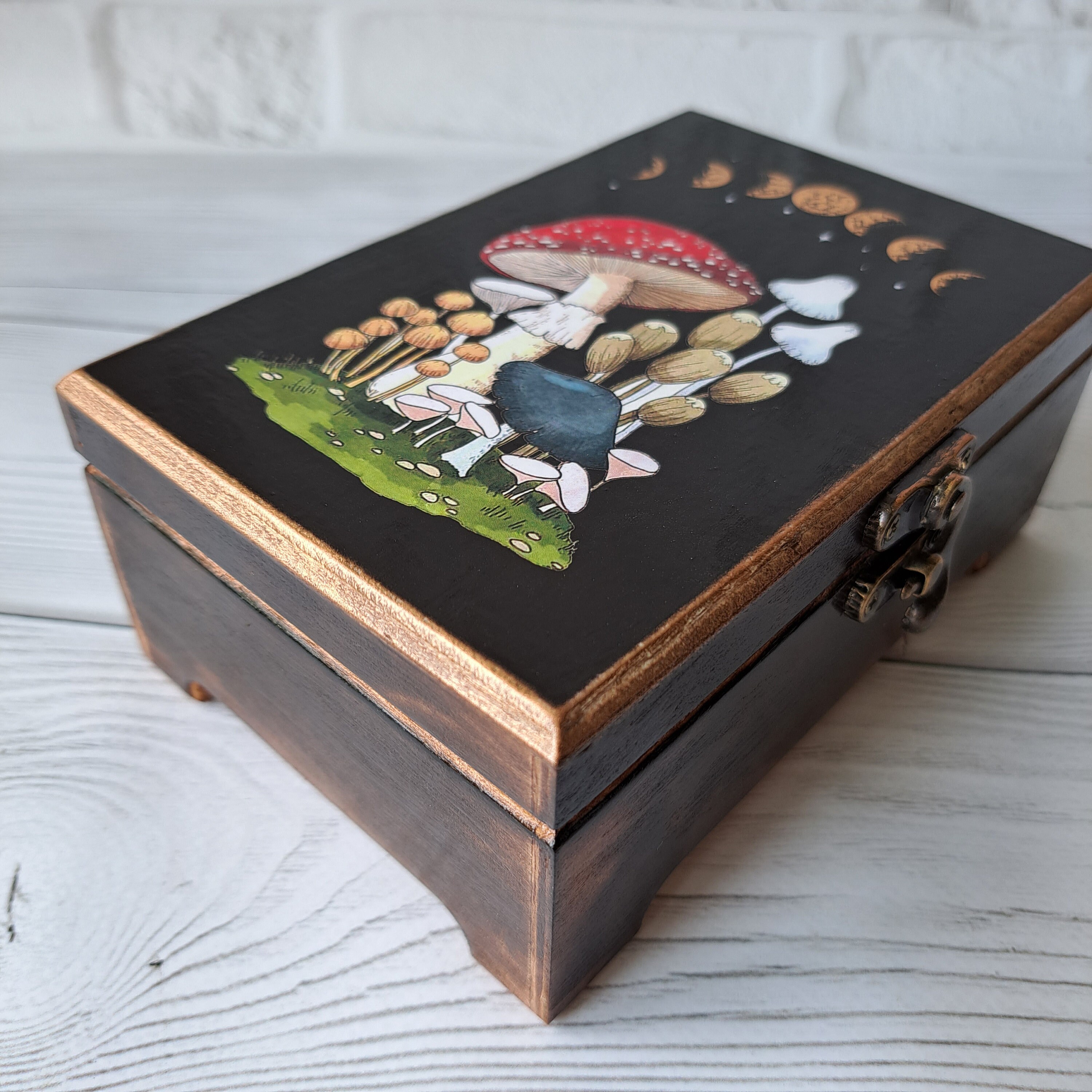 Personalized Tarot Card Box Mushroom Wooden Keepsake Box Triple Moon ...