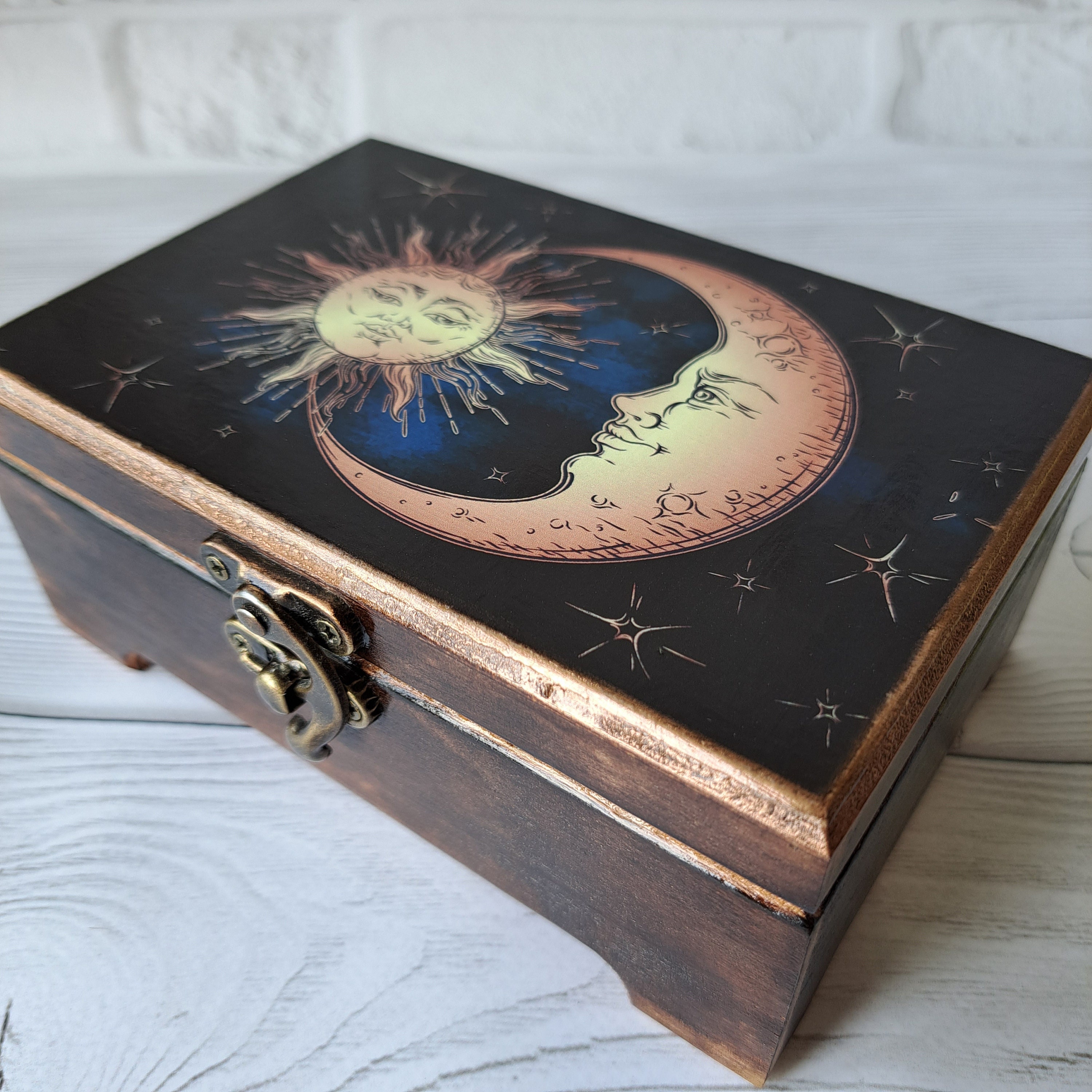 Personalized Tarot Card Box Moon Wooden Keepsake Box Sun Tarot Card ...