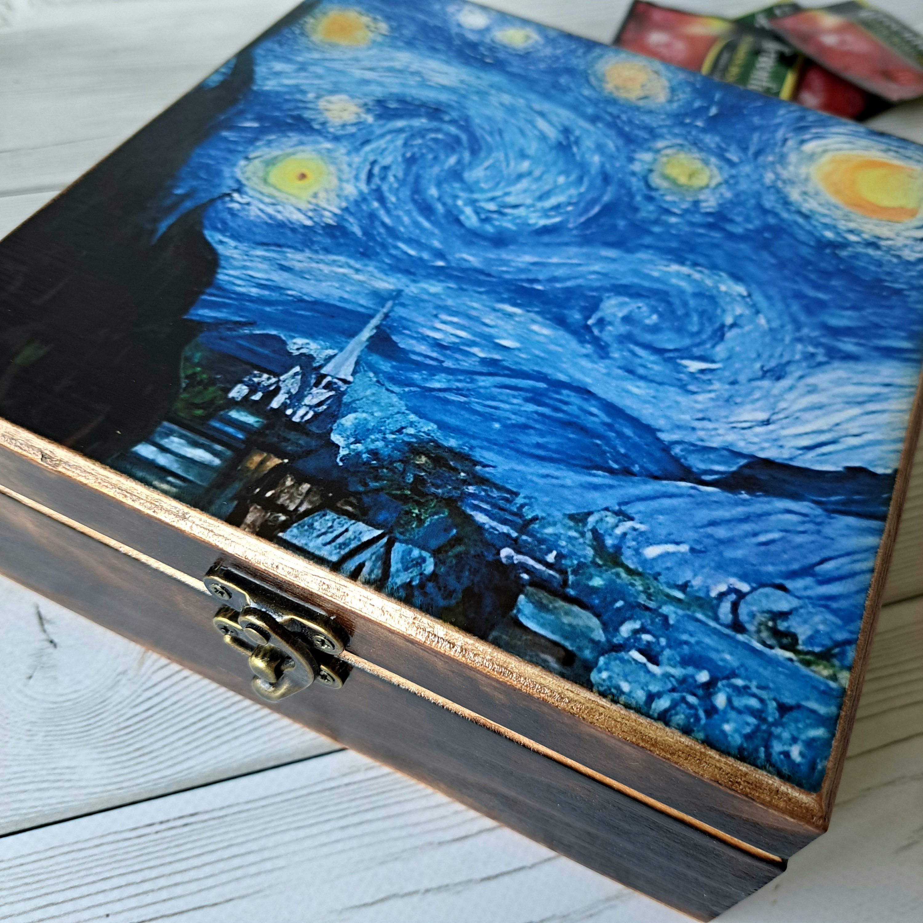 Personalized Wooden Tea Box Vincent Van Gogh Tea Storage the Starry ...