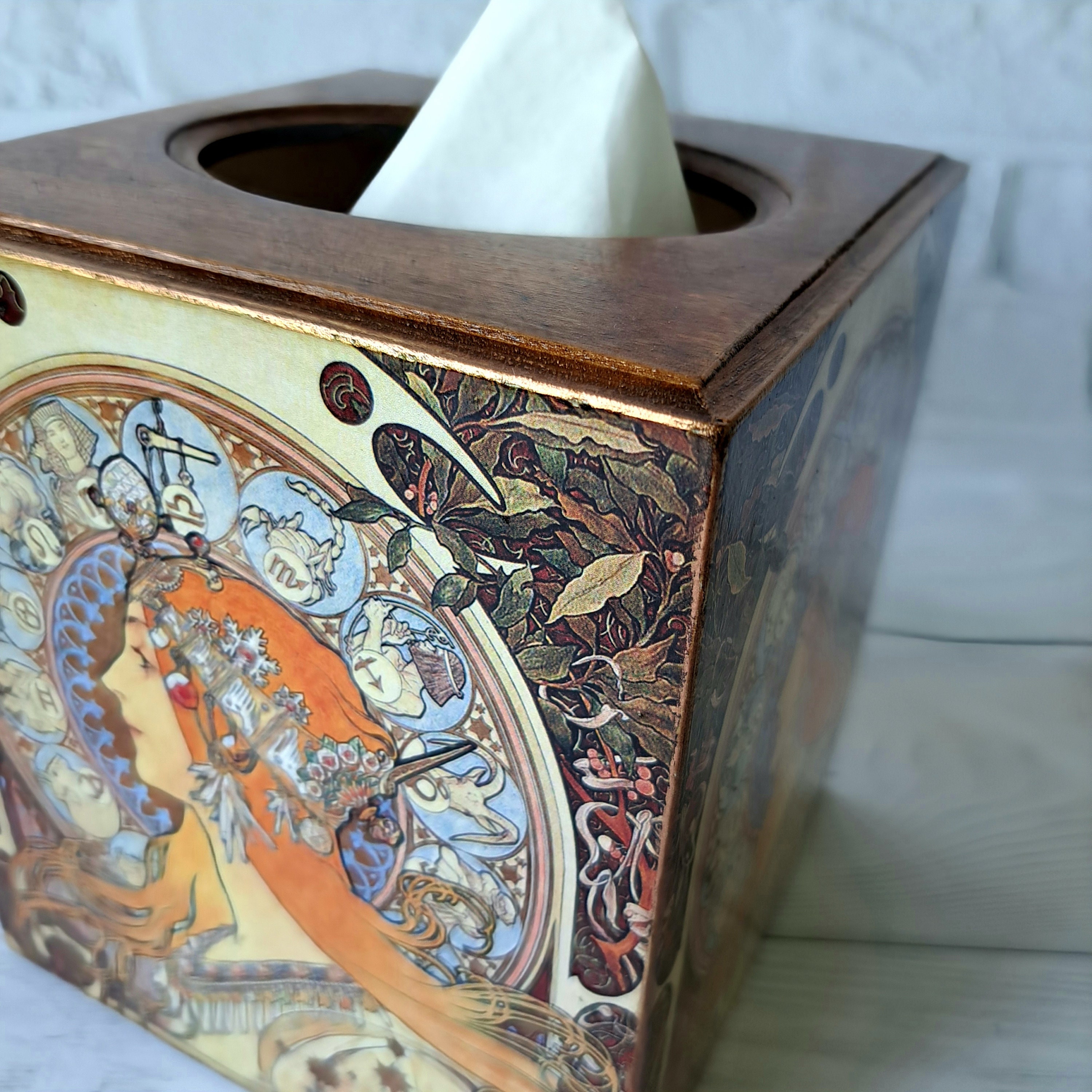 Alphonse Mucha Tissue Box Wooden Tissue Storage Holder Napkin Case ...