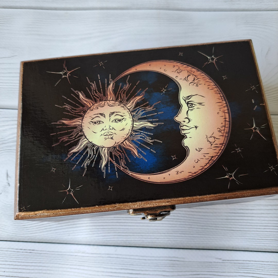 Personalized Tarot Card Box Moon Wooden Keepsake Box Sun Tarot Card ...