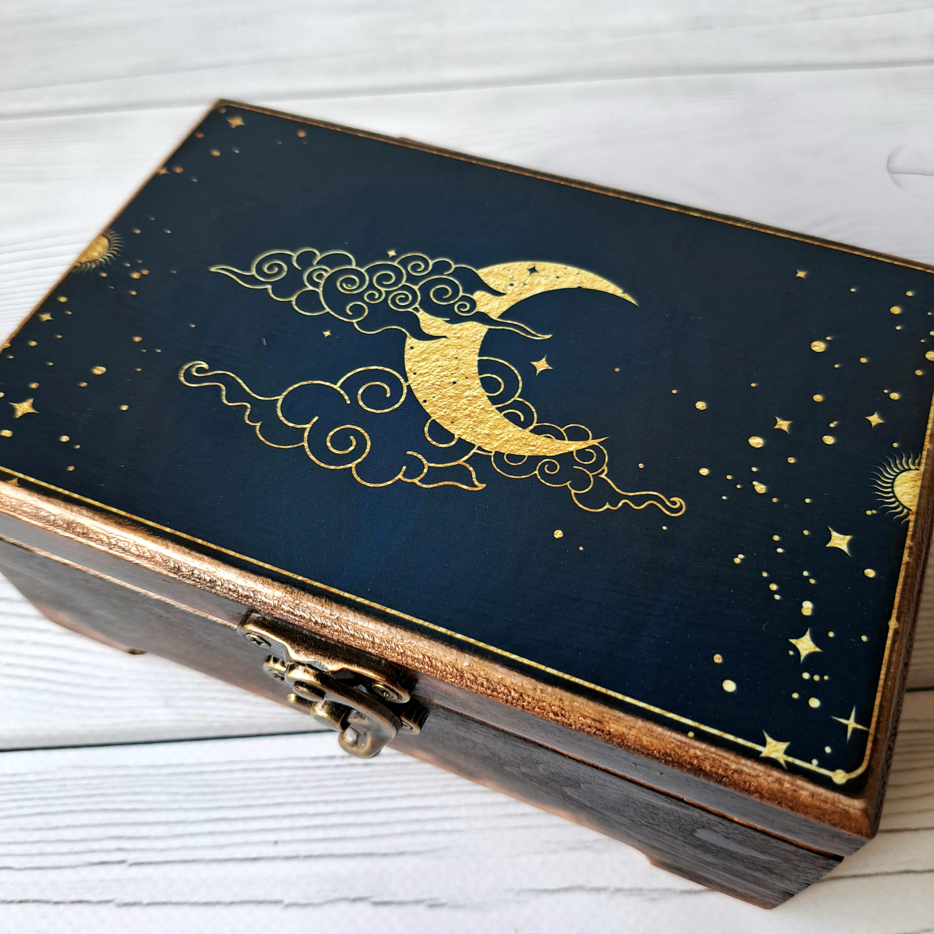Moon Tarot Card Box Personalized Wooden Keepsake Box Stars Tarot Card ...