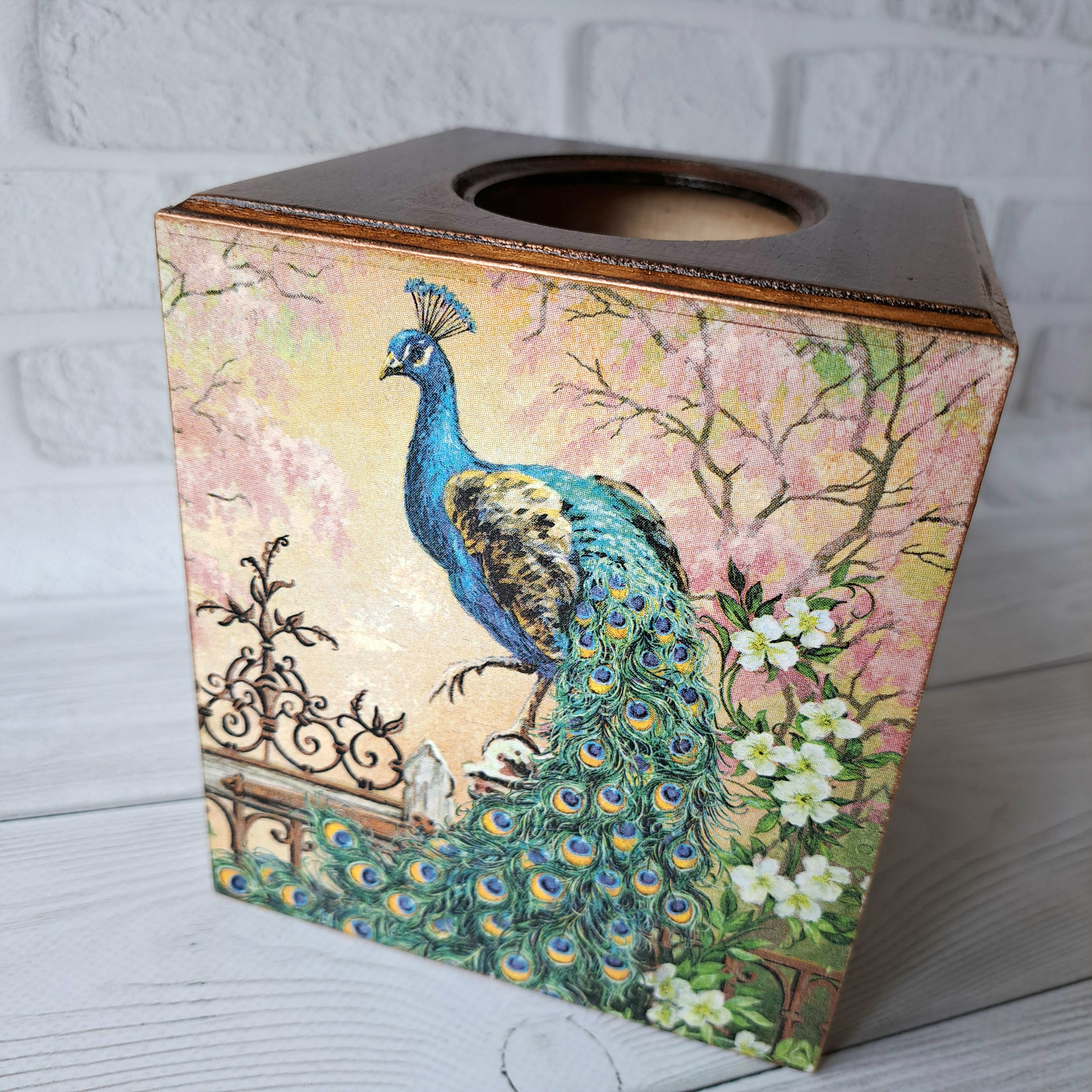 Peacock tissue box store