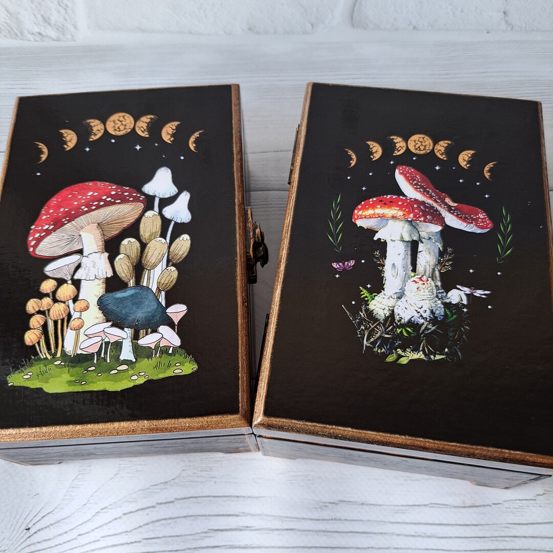 Personalized Tarot Card Box Mushroom Wooden Keepsake Box Triple Moon ...