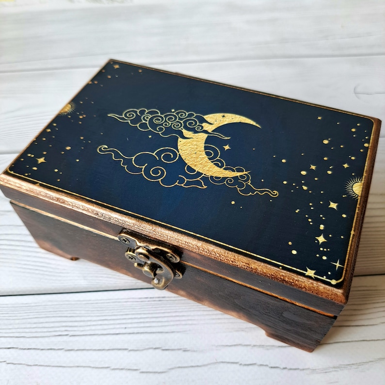 Moon Tarot Card Box Personalized Wooden Keepsake Box Stars Tarot Card ...
