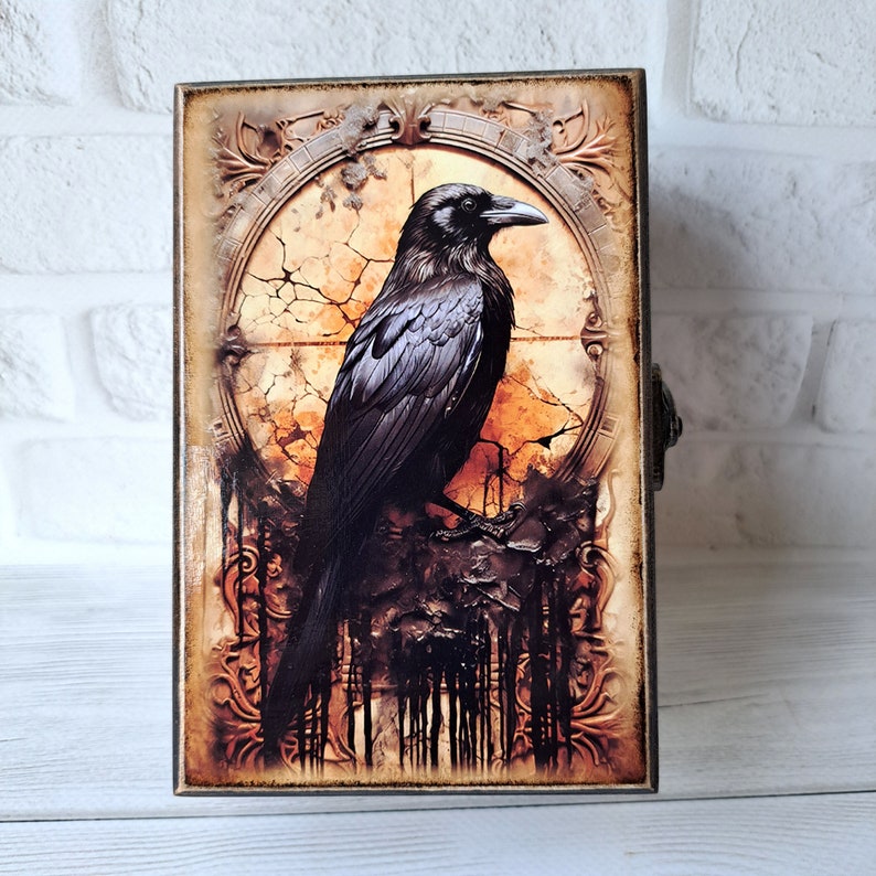 Personalized Tarot Card Box Raven Wooden Keepsake Box Tarot Card Holder ...