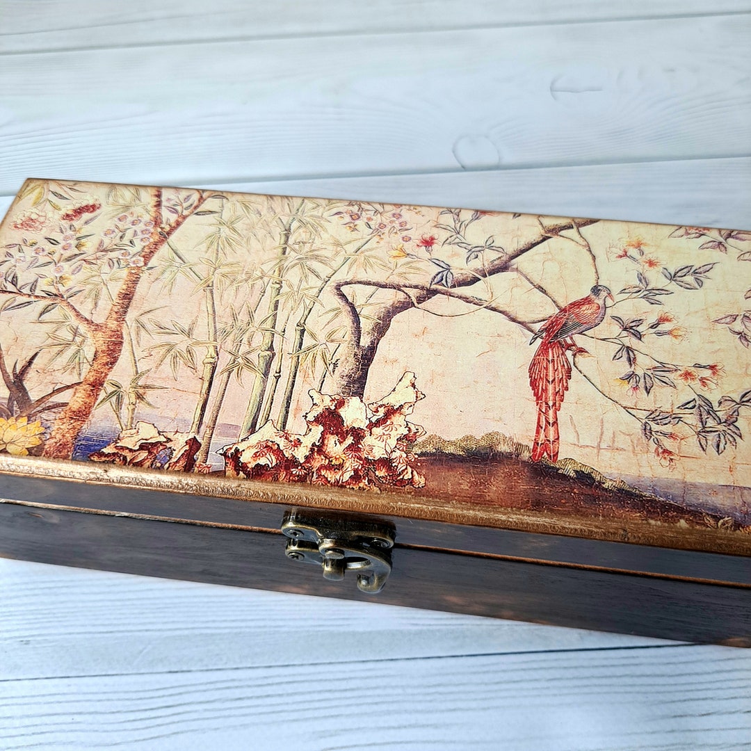 Chinese Wooden Tea Box Personalized Tea Bag Organizer Oriental Decor ...