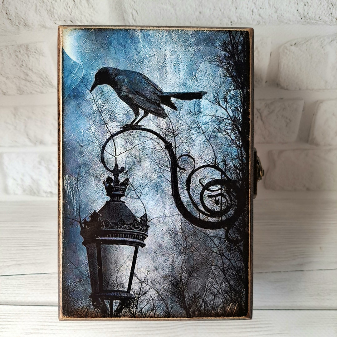 Personalized Tarot Card Box Raven Wooden Keepsake Box Tarot Card Holder ...