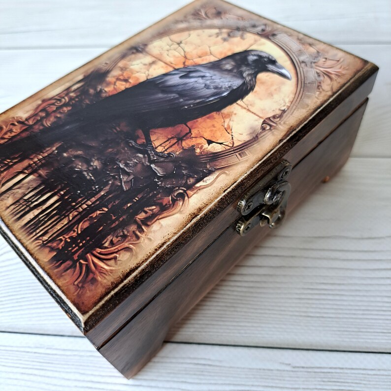 Personalized Tarot Card Box Raven Wooden Keepsake Box Tarot Card Holder ...