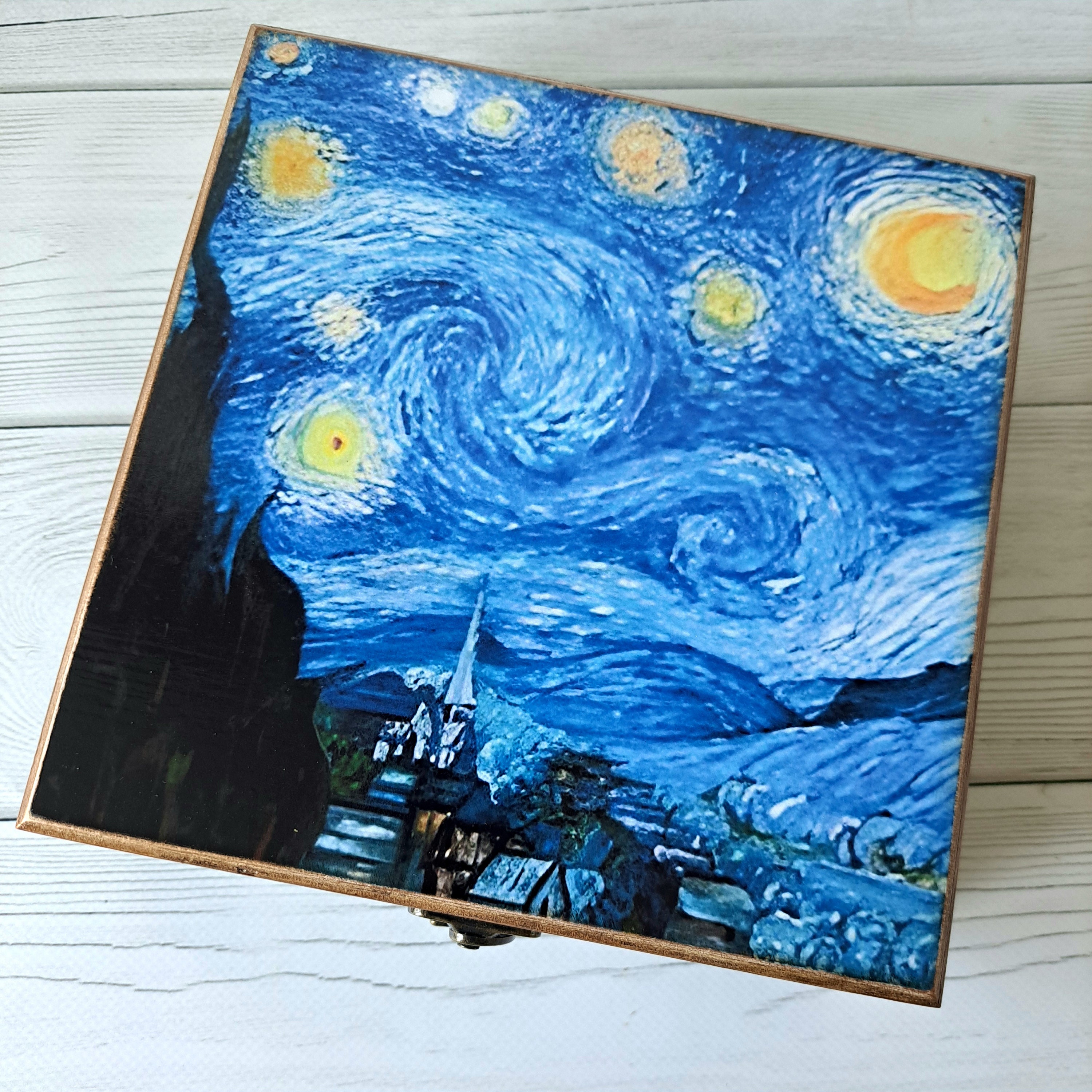 Personalized Wooden Tea Box Vincent Van Gogh Tea Storage the Starry ...