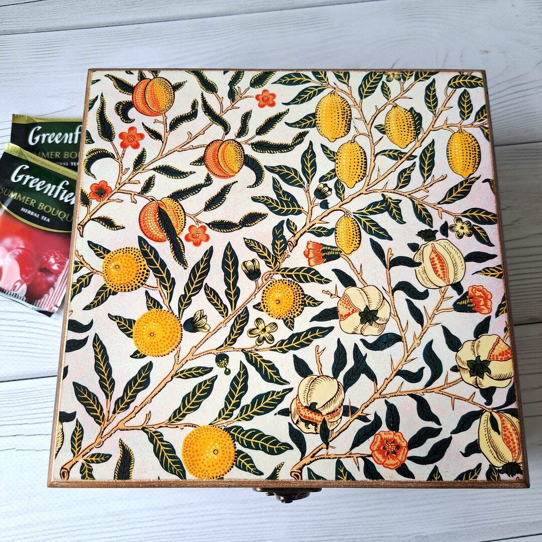 Personalized Wooden Tea Box William Morris Tea Storage Fruit or ...