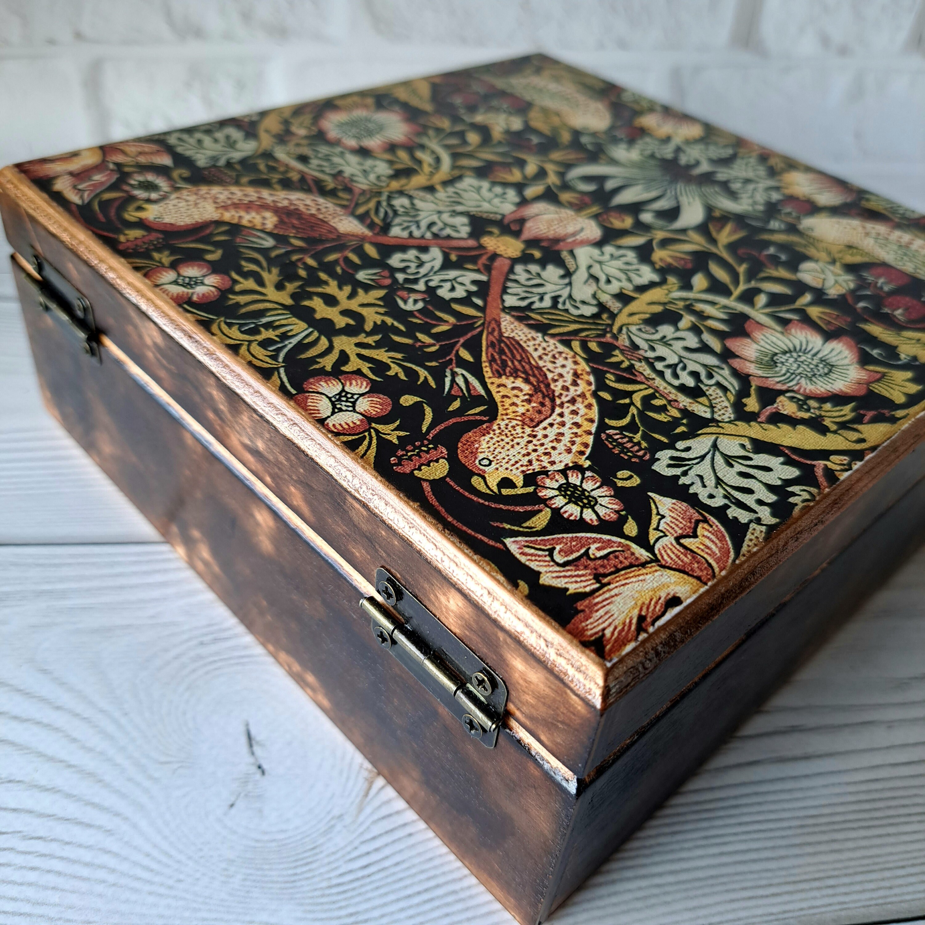 Personalized Wooden Tea Box William Morris Tea Storage Strawberry Thief ...