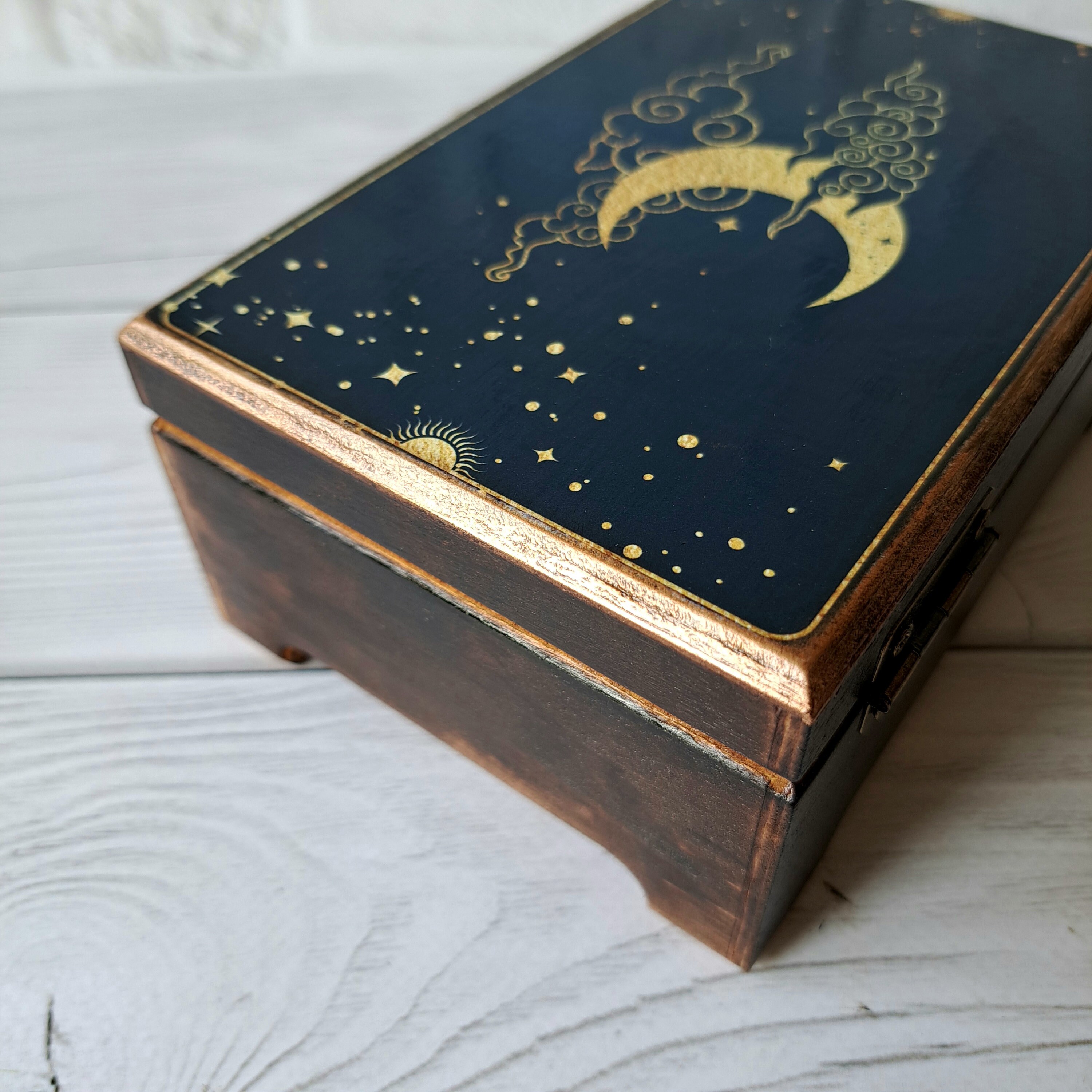 Moon Tarot Card Box Personalized Wooden Keepsake Box Stars Tarot Card ...