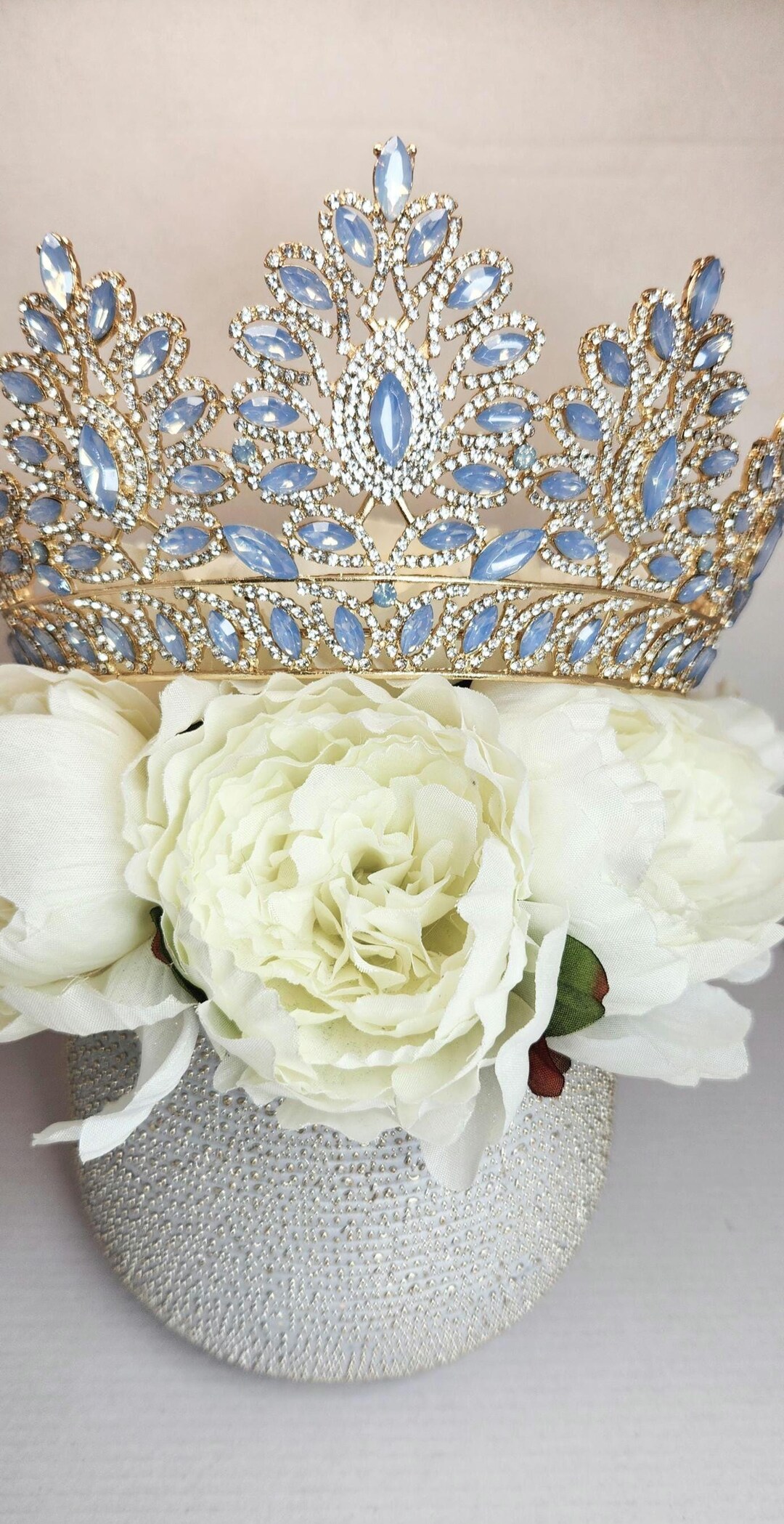 Tiara - Beautiful Gold & Light Blue Tiara for a Quinceanera. 3 1/4 ...