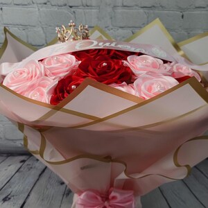 Eternal Rose Ribbon Bouquet - 2 Dozen Roses With Pearls, Tiara and ...