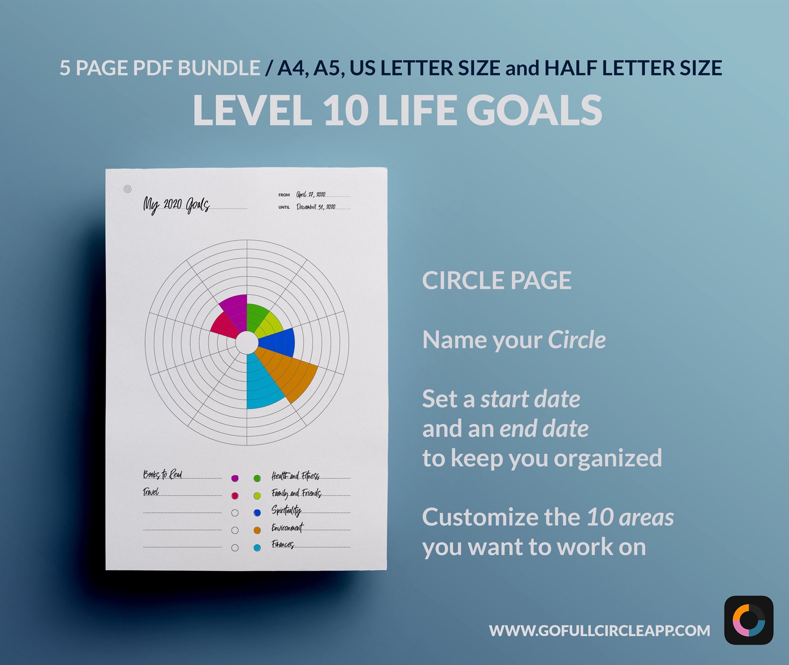 Level 10 Life Printable PDF, Goal Planner, Wheel of Life. Standard ...