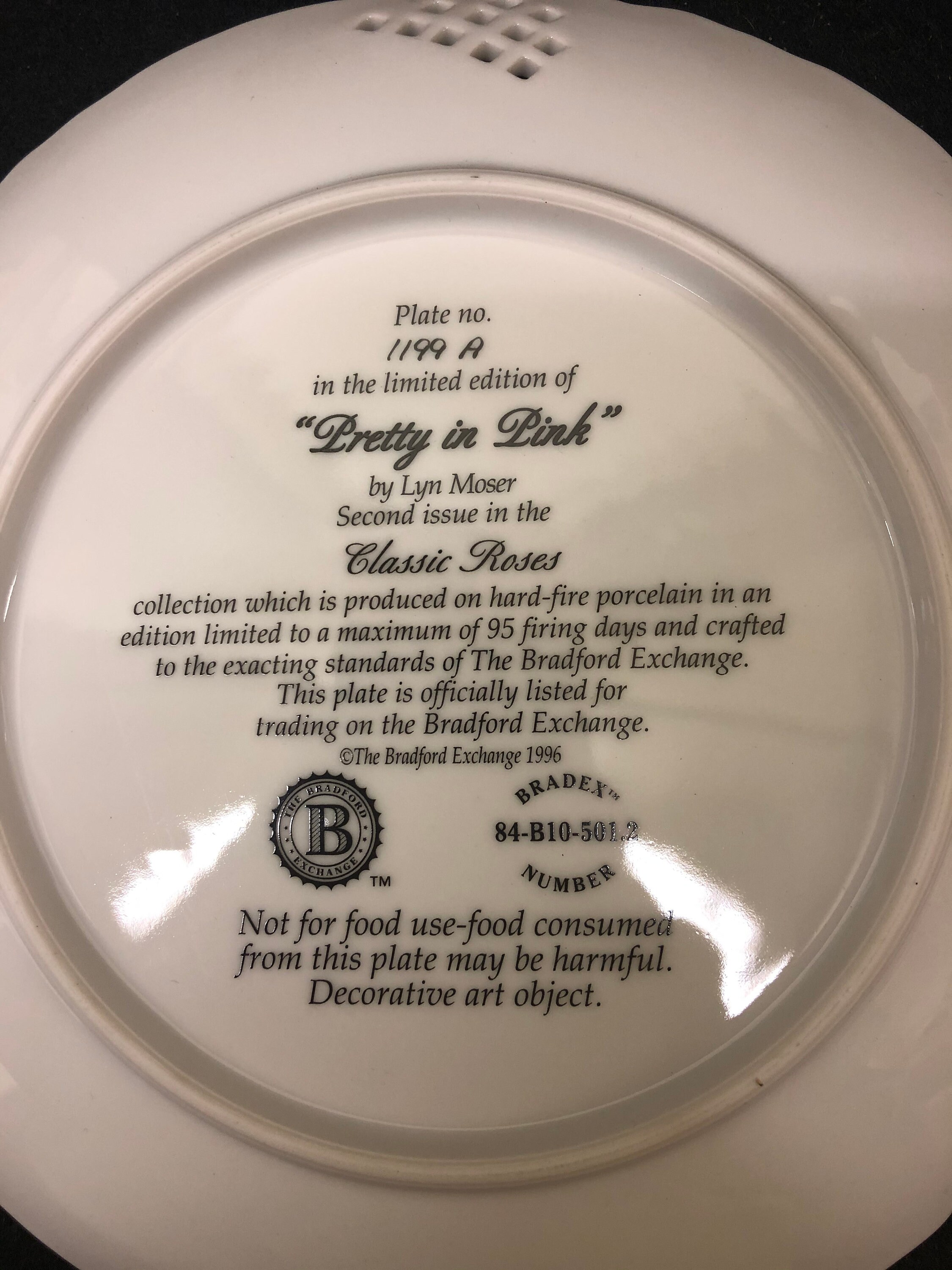 Pretty in Pink by Lyn Moser Classic Roses Collector Plate-the Bradford ...