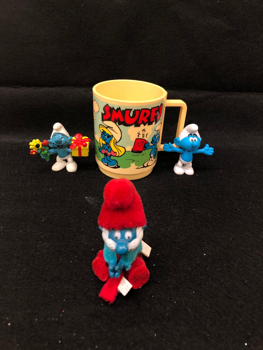 Smurfs Plastic Deka Cup Mug 1980s Vintage Plus 3 Smurf Figurines Etsy