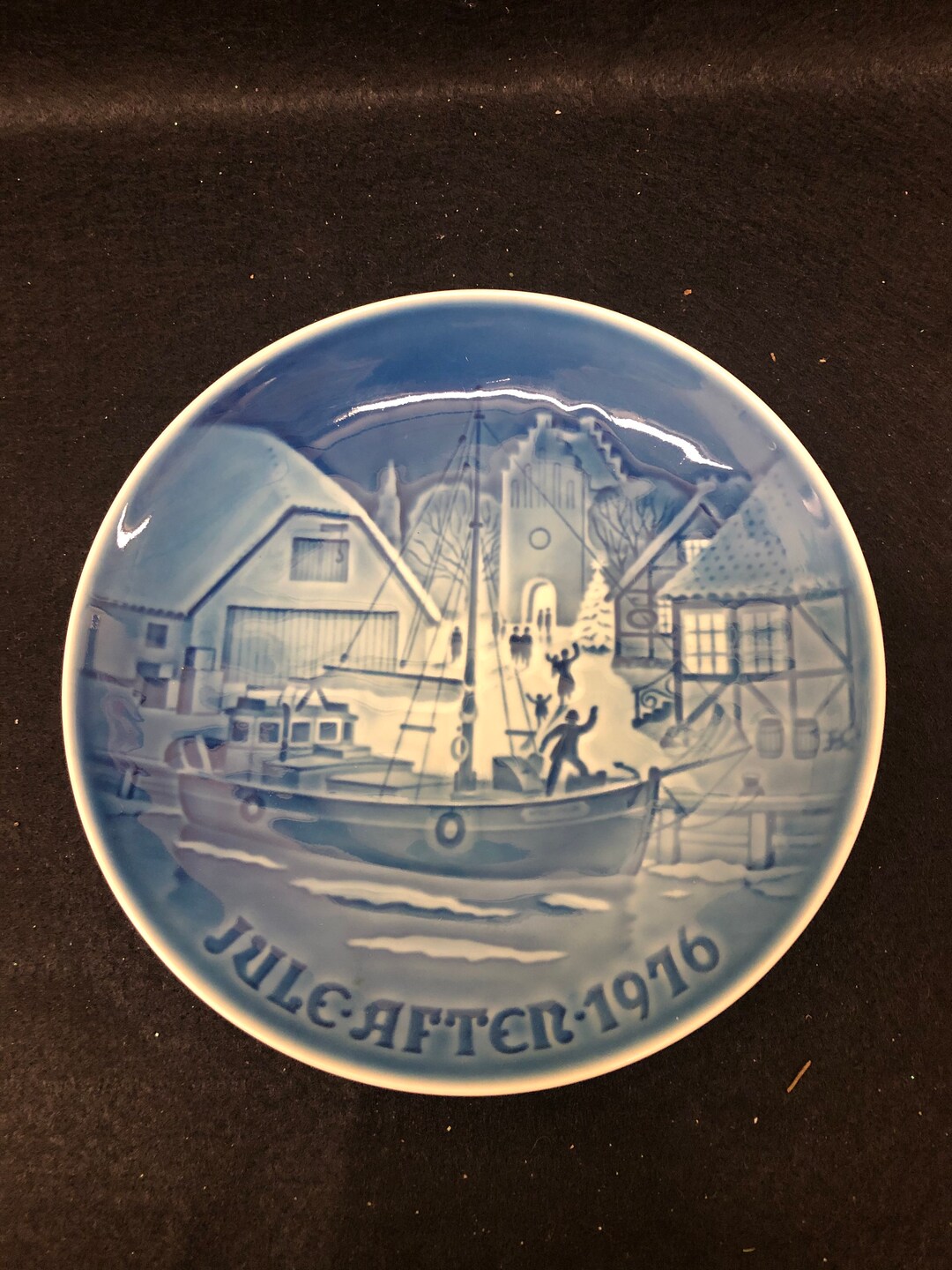 Copenhagen Jule-aften Christmas Welcome 1976 Plate Blue & White Boat ...