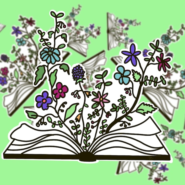 Open Book and Flowers Sticker - Etsy