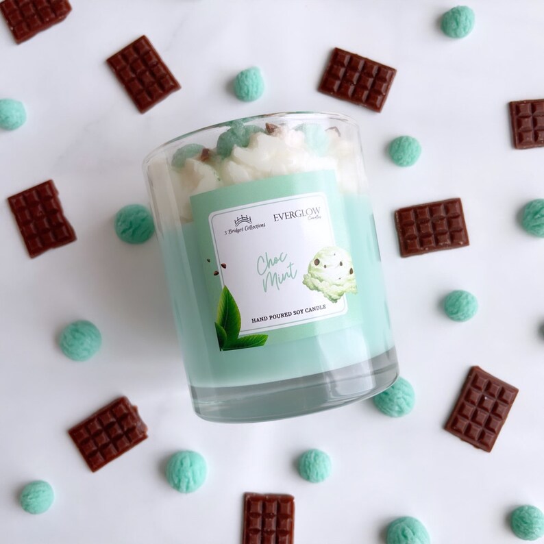 Large Dessert Candle Choc Mint Extra Large Soy Wax Candle 60 Hours Burn ...