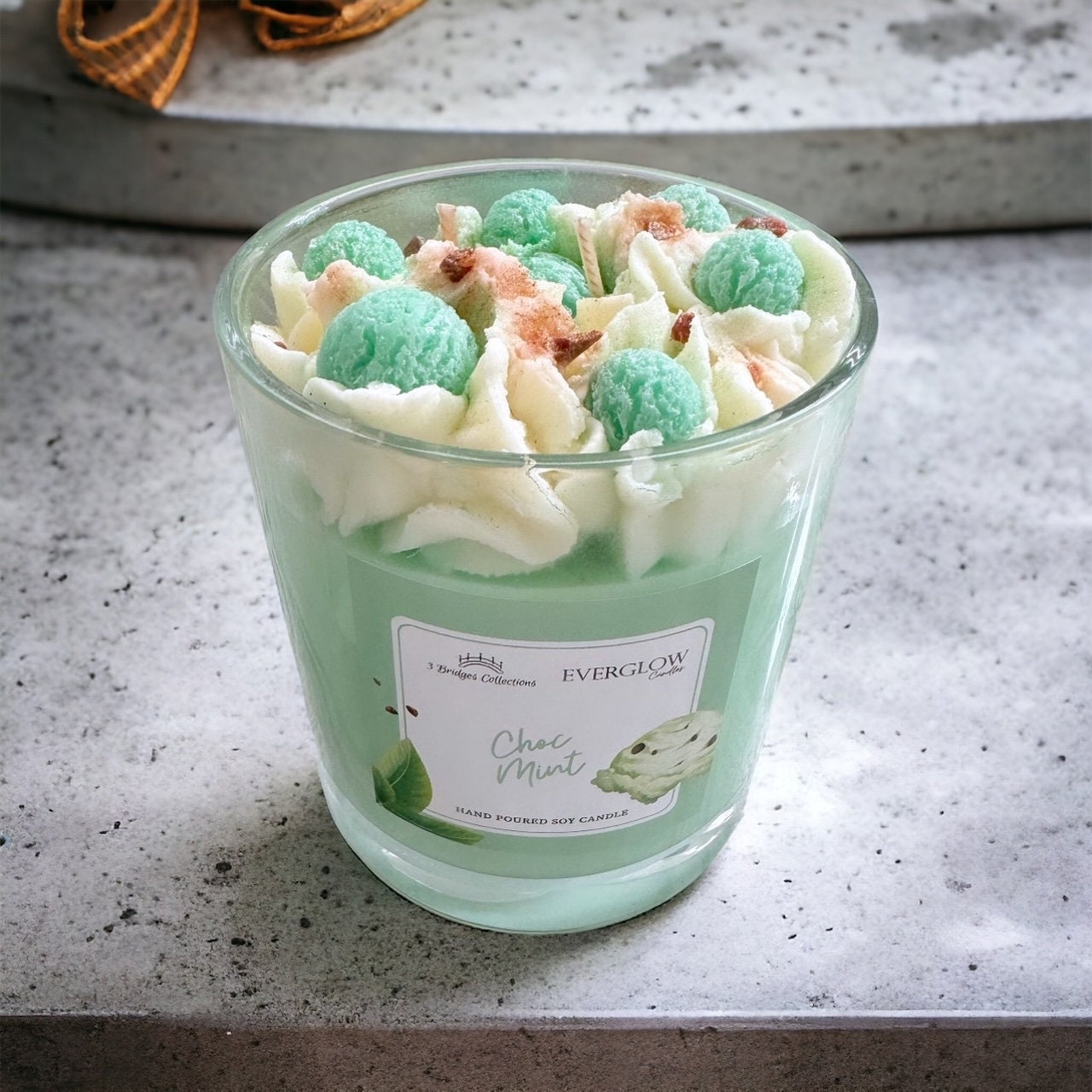 Large Dessert Candle Choc Mint Extra Large Soy Wax Candle 60 Hours Burn ...