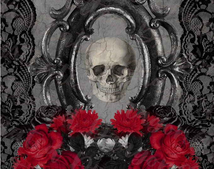 Gothic Halloween Lace Skull and Roses Printable Digital | Etsy