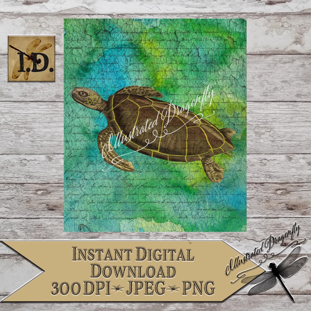Sea Turtle Ephemera French Script Printable Digital Download Clip Art ...