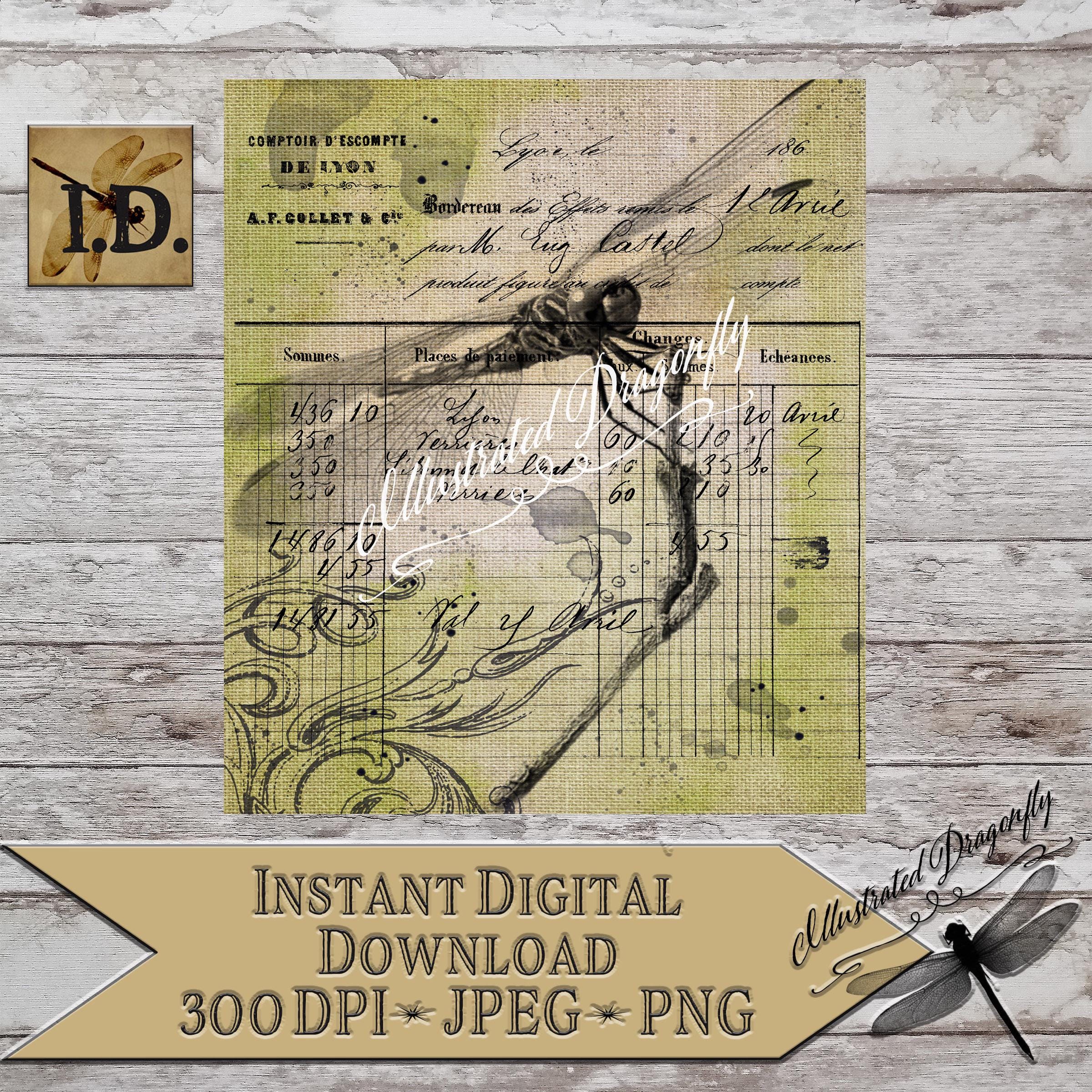 Dragonfly Ephemera Printable Digital Instant Download Clip Art ...