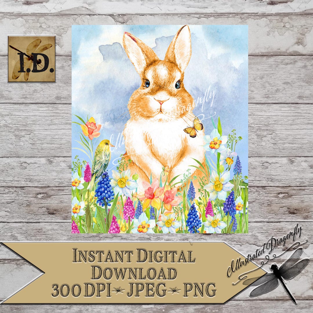 Easter Bunny Floral Spring Printable Digital Image Download Clip Art ...