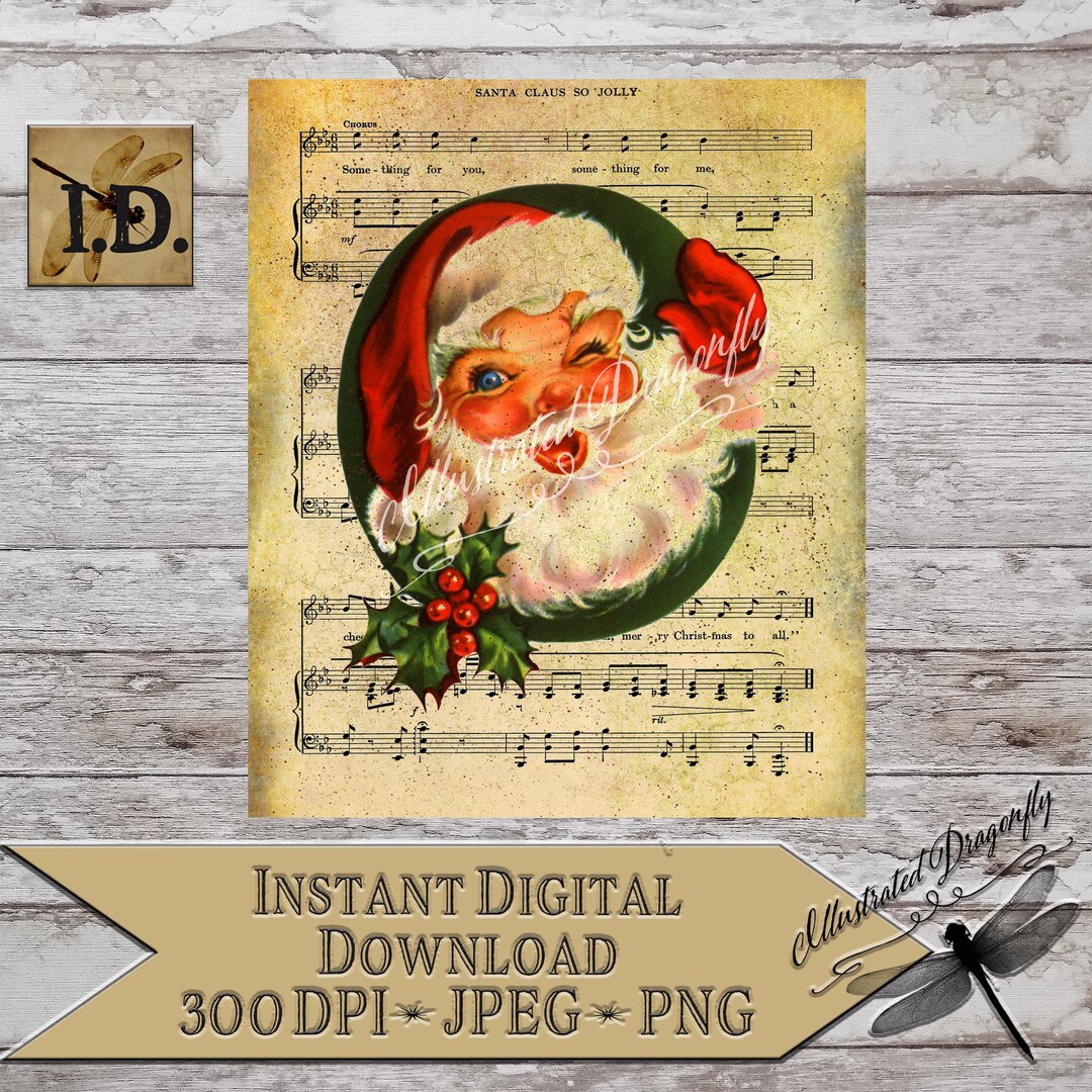 Vintage Santa Claus Music Sheet Christmas Digital Download Printable ...