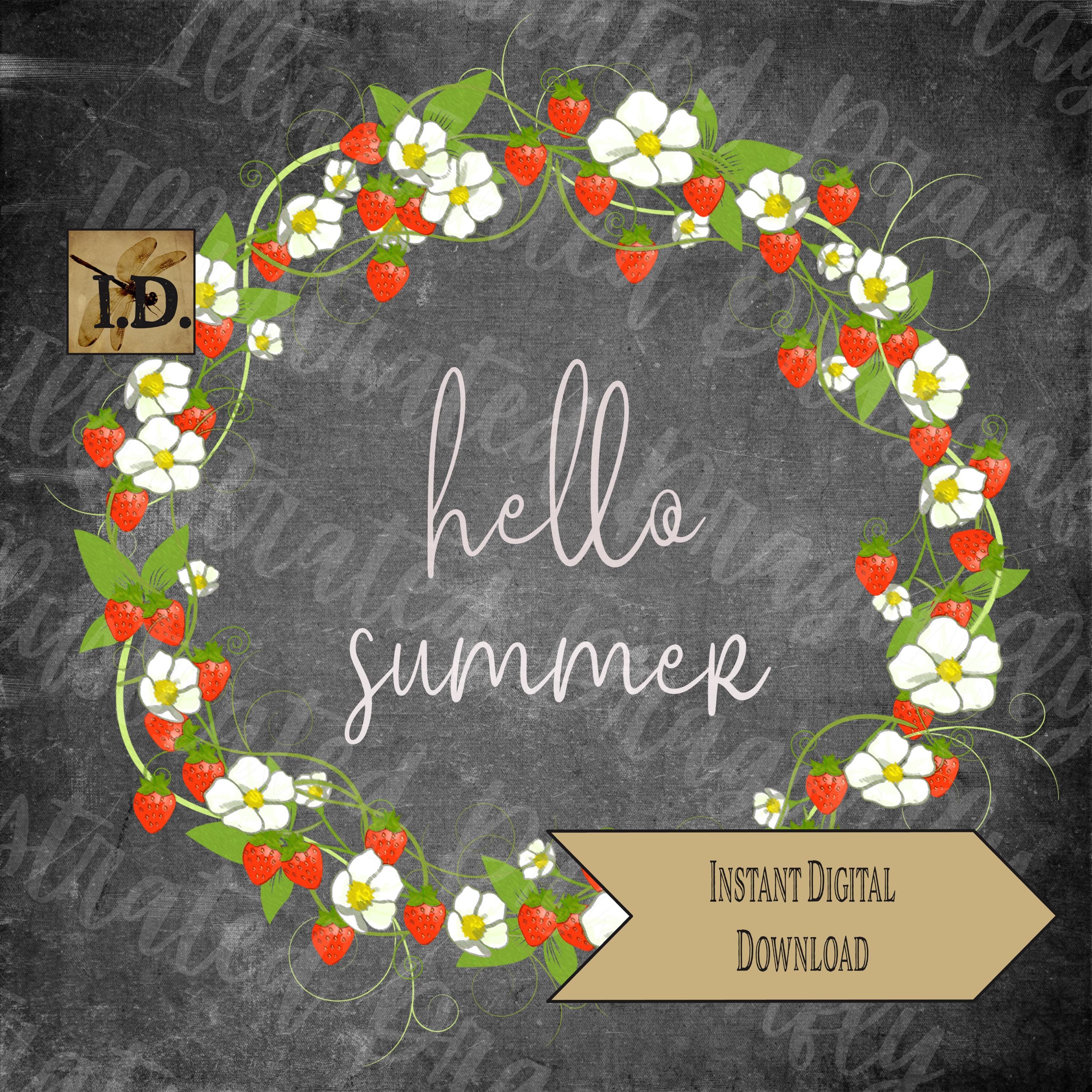 Hello Summer Chalkboard Printable Download Digital Clip Art Round ...